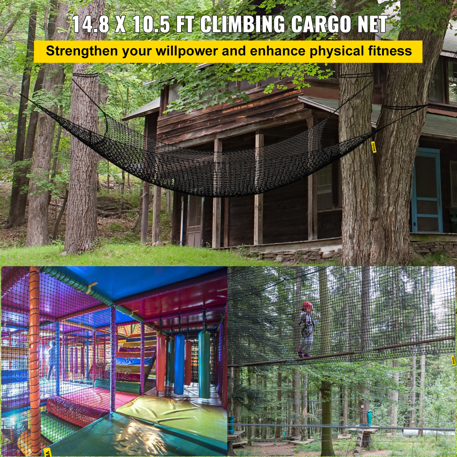 VEVOR Climbing Cargo Net Playground Climbing Cargo Net 14.8 x 10.5 ft ...
