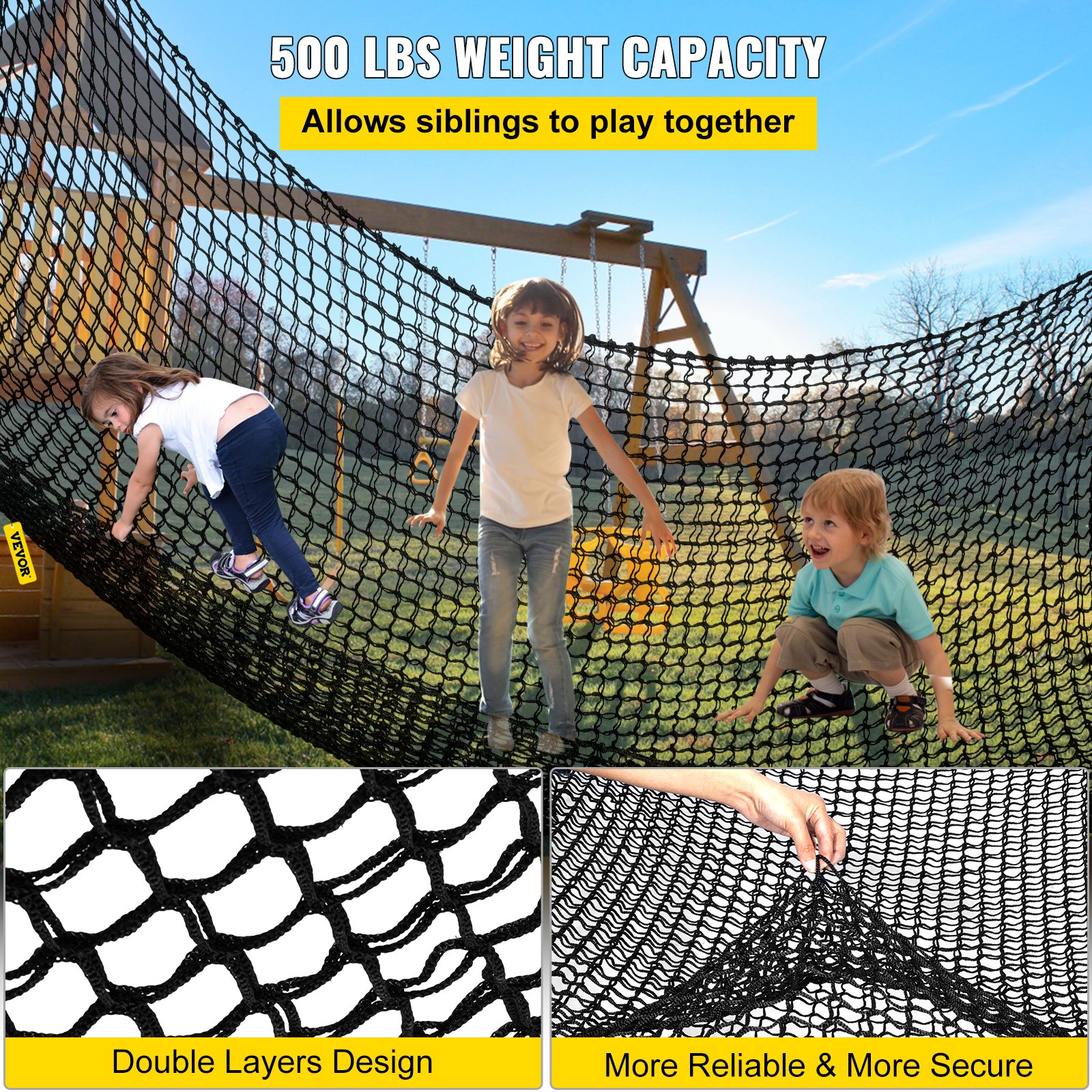 VEVOR Climbing Cargo Net, 6.6 x 10.5 ft Playground Climbing Cargo Net ...