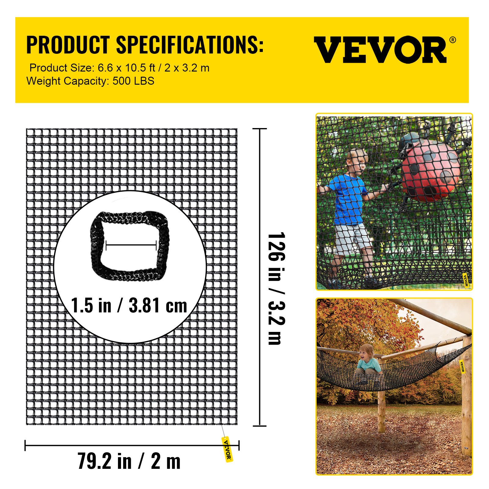 VEVOR Playground Climbing Cargo Net 6.6x10.5 ft double-layer polyester ...