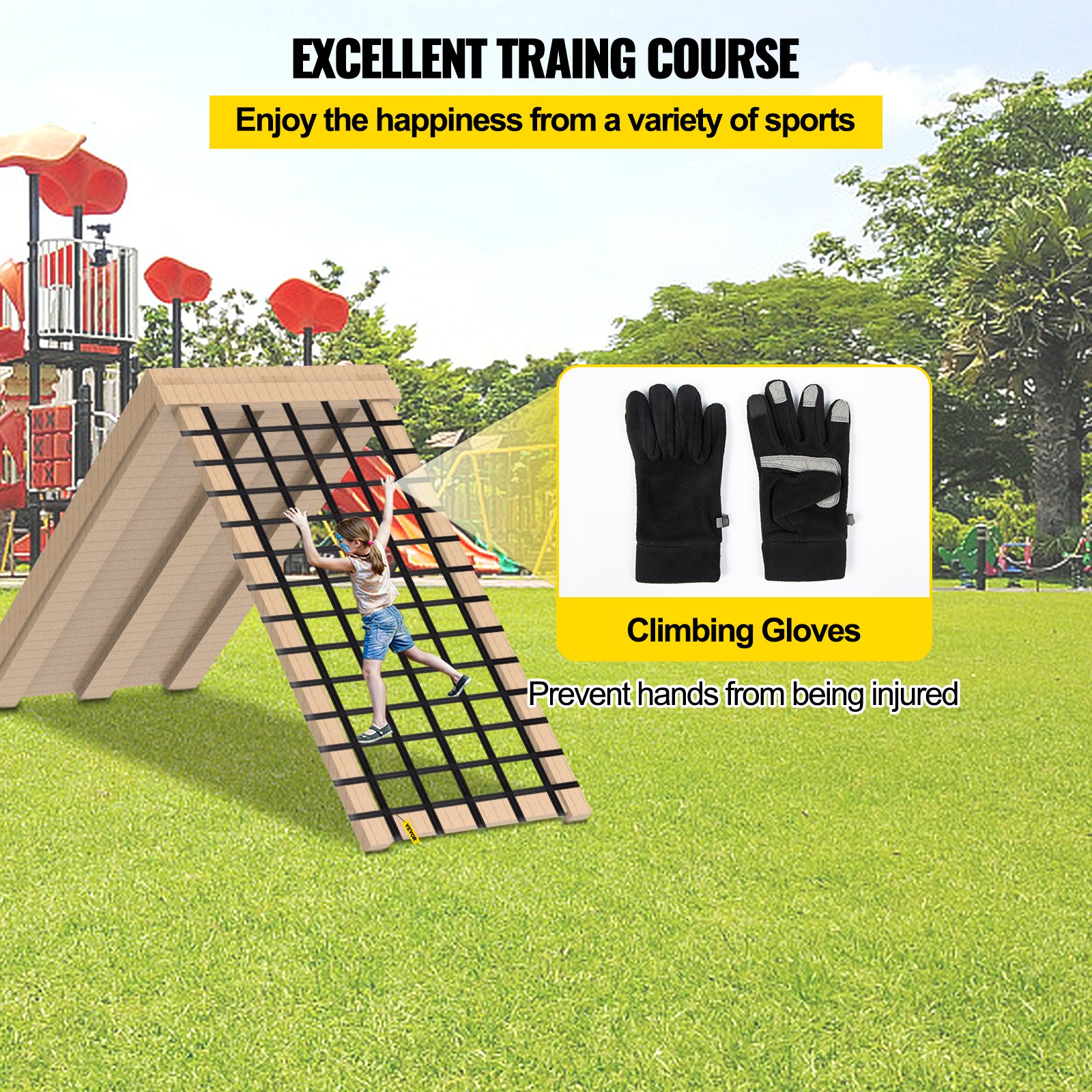 VEVOR Climbing Cargo Net, 10' x 4' Playground Climbing Net, Polyester ...