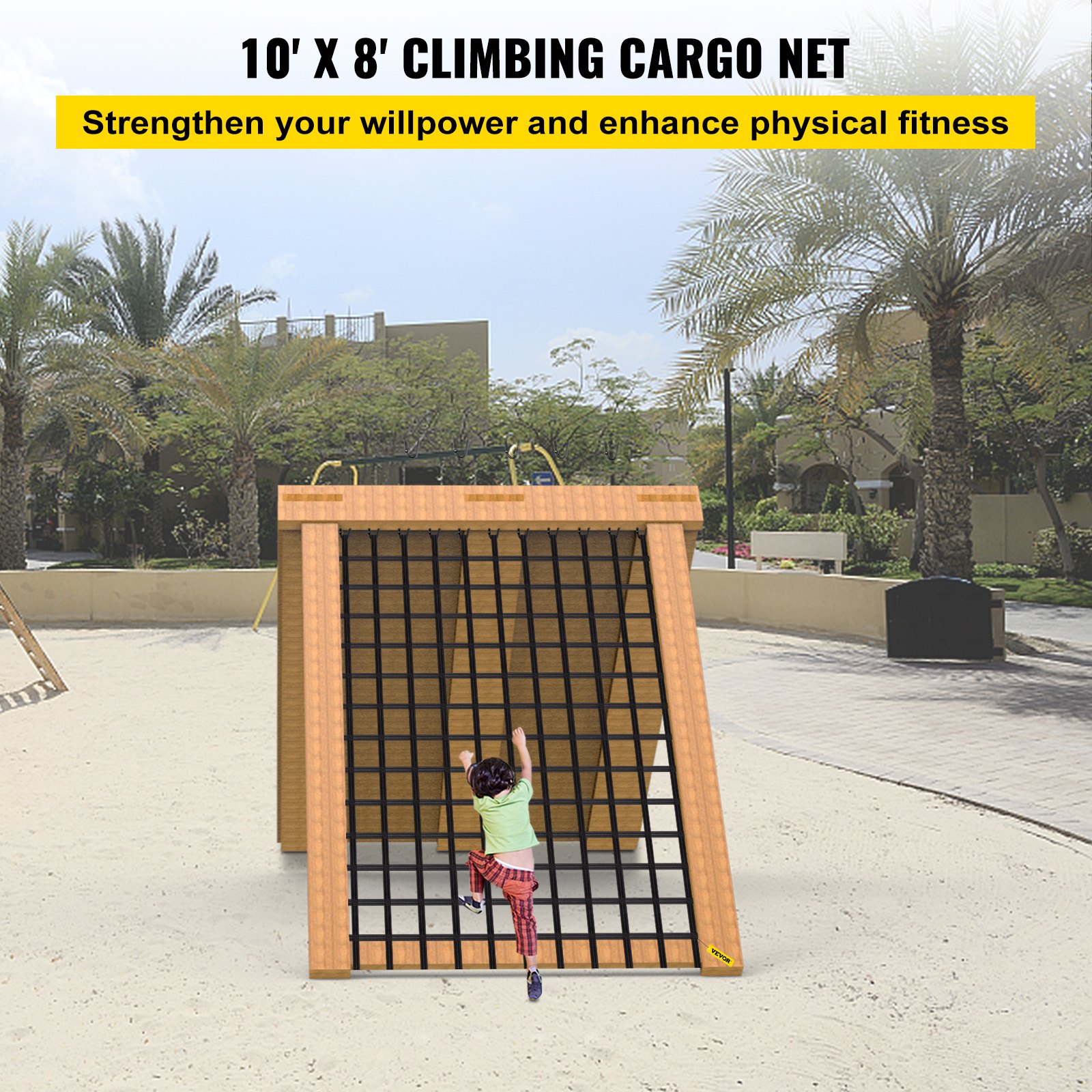 VEVOR Climbing Cargo Net, 10' x 8' Polyester Material, Playground ...