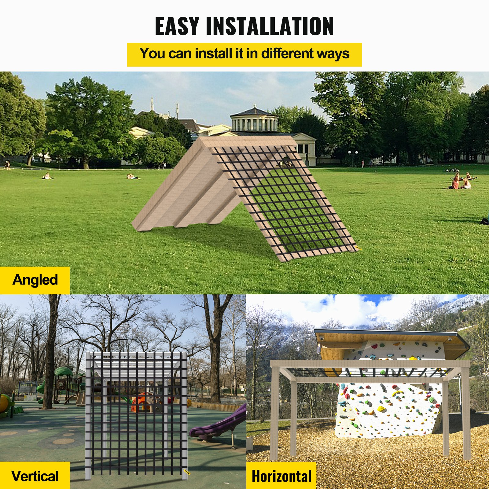 VEVOR Climbing Cargo Net, 10' x 8' Polyester Material, Playground ...