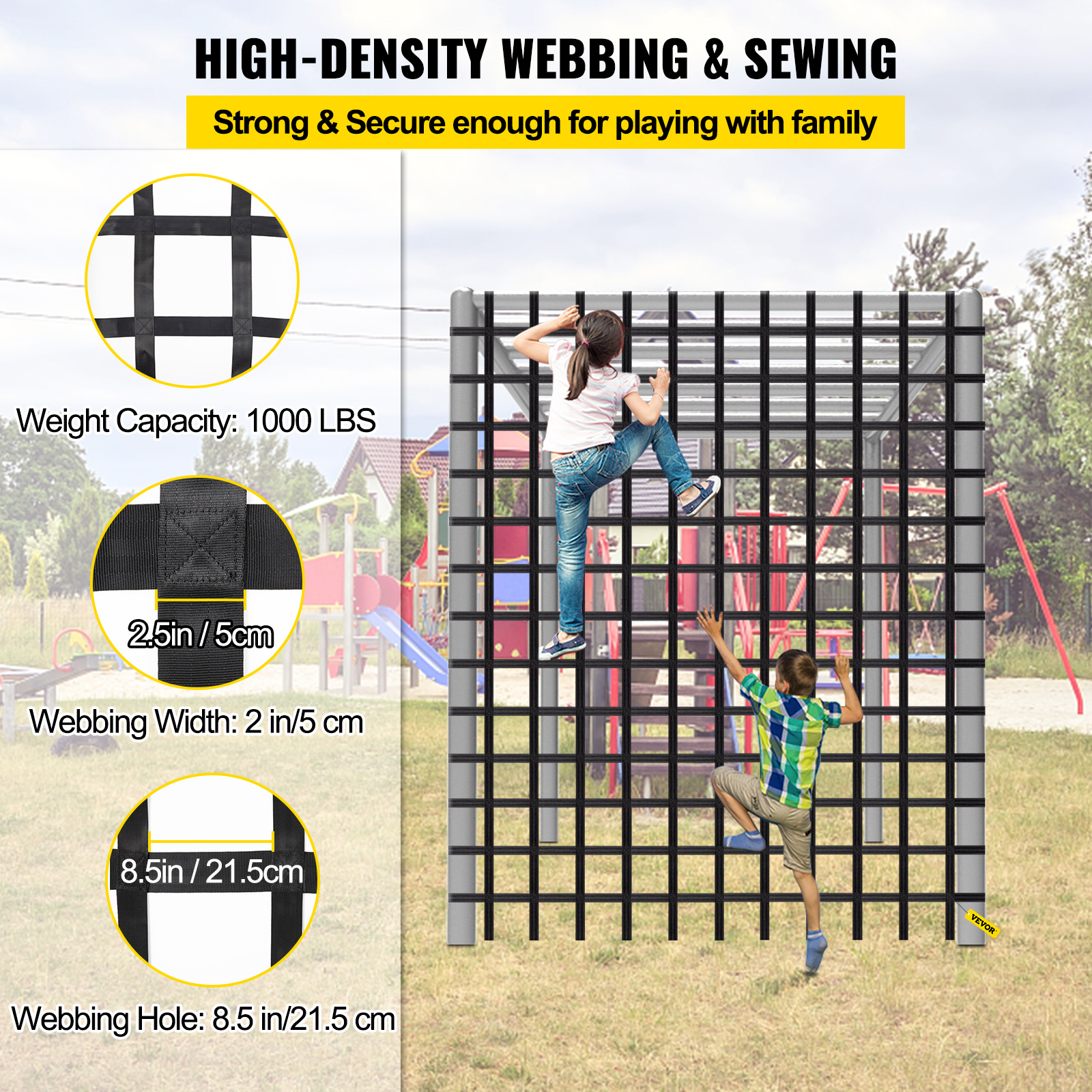 VEVOR Climbing Cargo Net Climbing Net 10' x 8' Playground Rope Ladder ...