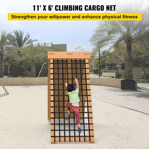 VEVOR Climbing Cargo Net, 11' x 6' Playground Climbing Net, Polyester ...
