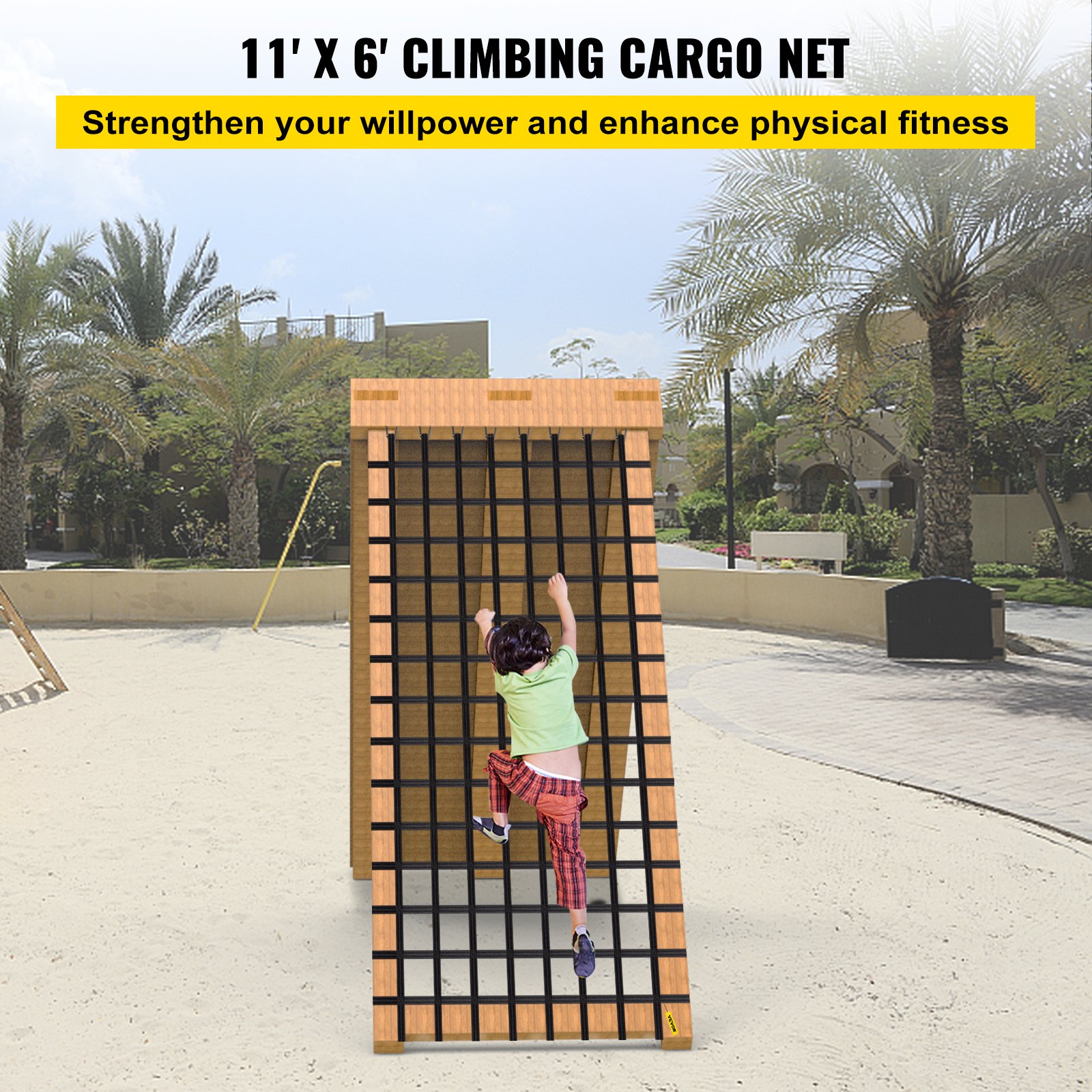 VEVOR Climbing Cargo Net, 11' x 6' Playground Climbing Net, Polyester ...