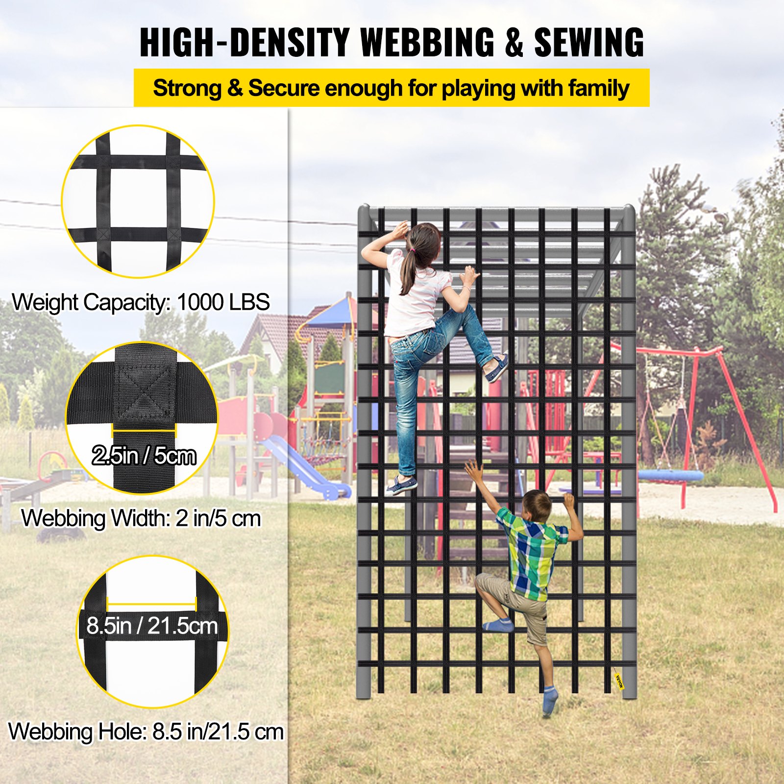 VEVOR Climbing Cargo Net, 11' x 6' Playground Climbing Net, Polyester ...