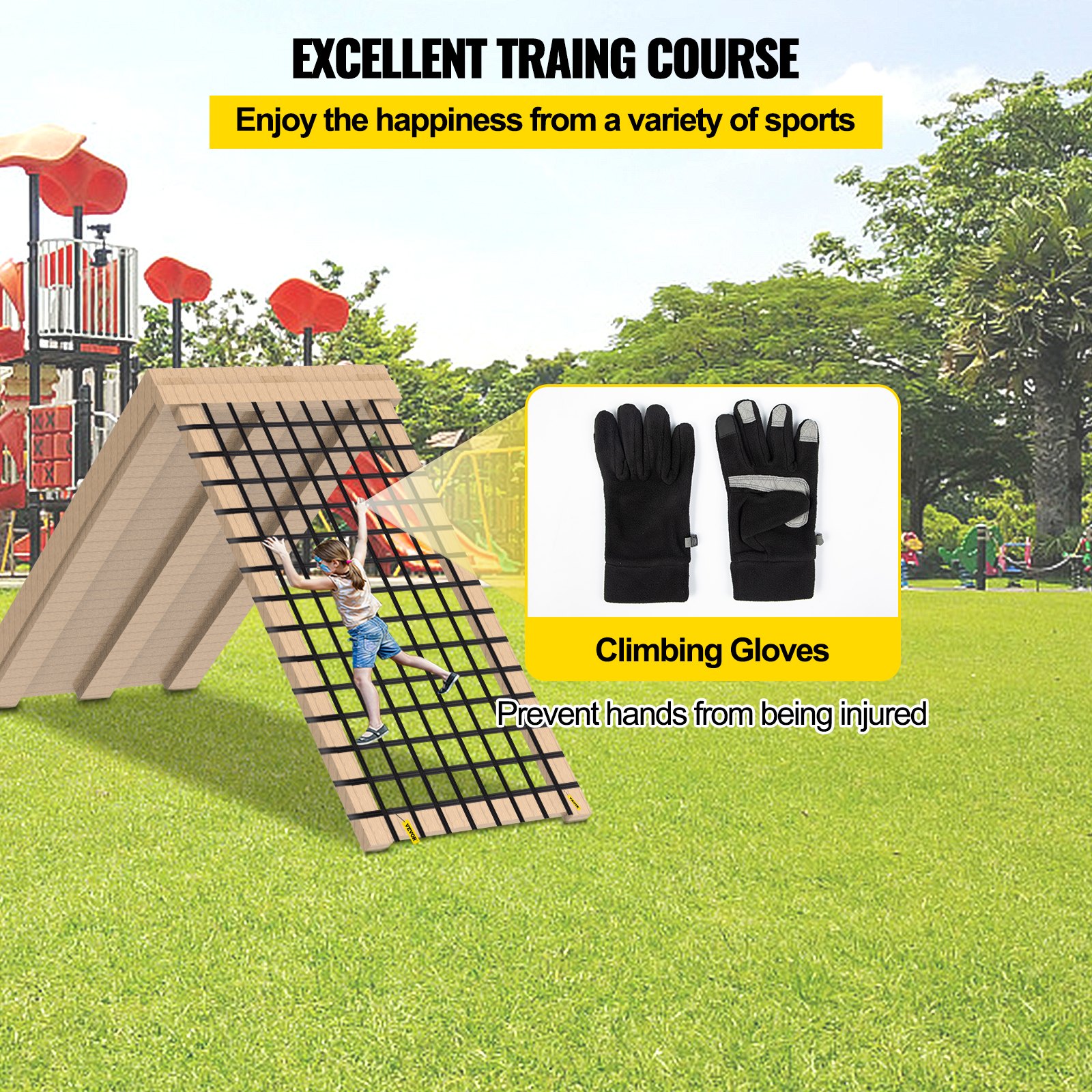 VEVOR Climbing Cargo Net, 11' x 6' Playground Climbing Net, Polyester ...