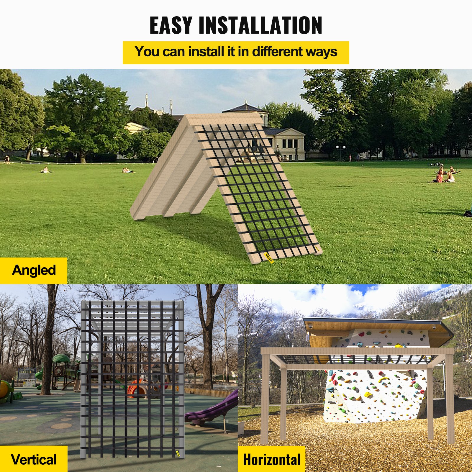 VEVOR Climbing Cargo Net, 11' x 6' Playground Climbing Net, Polyester ...