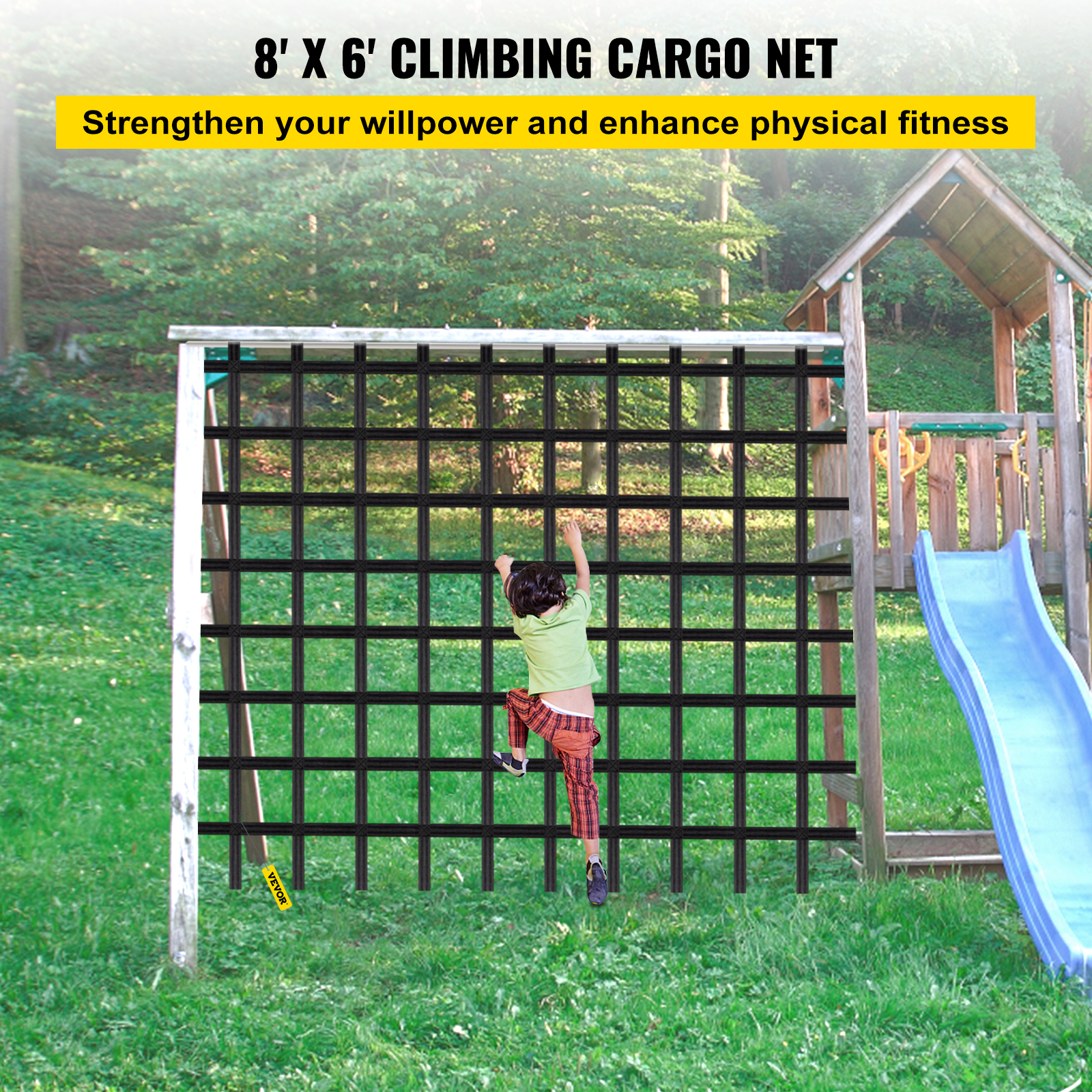 VEVOR Climbing Cargo Net Climbing Net 8' x 6' Playground Rope Ladder ...