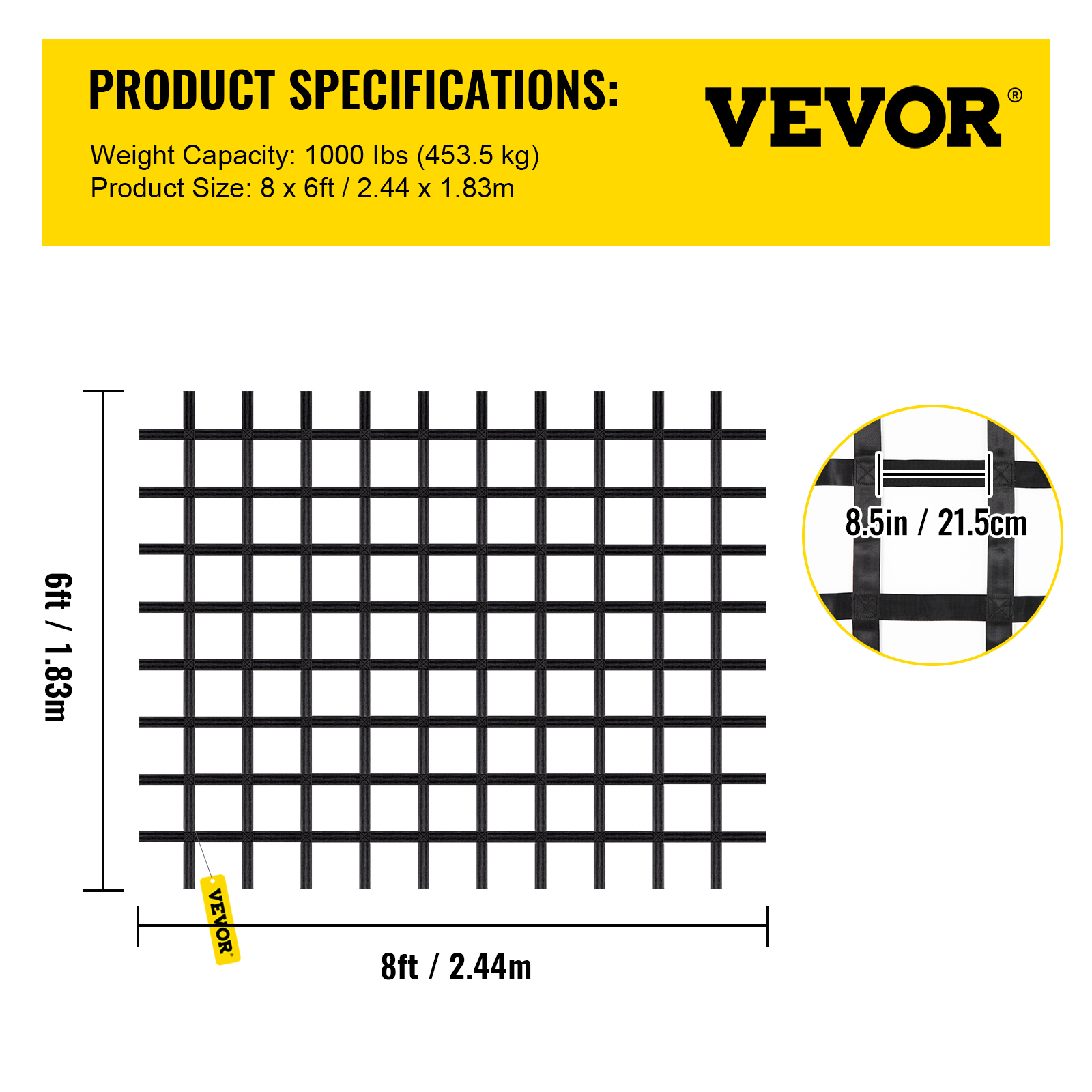 VEVOR Climbing Cargo Net Climbing Net 8' x 6' Playground Rope Ladder ...