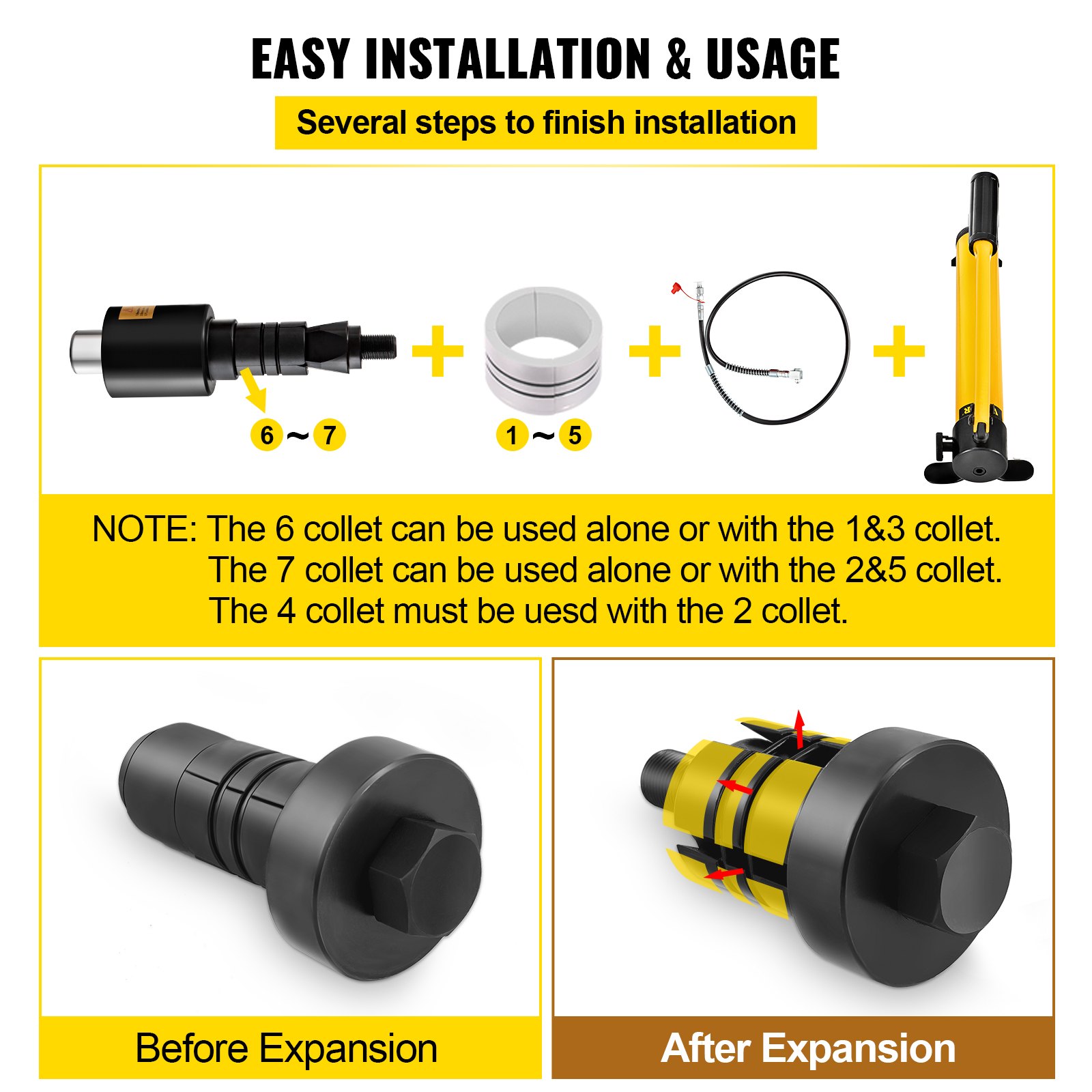 VEVOR Hydraulic Exhaust Pipe Expander, 1-5/8\" to 4-1/4\" size, 10 T ...