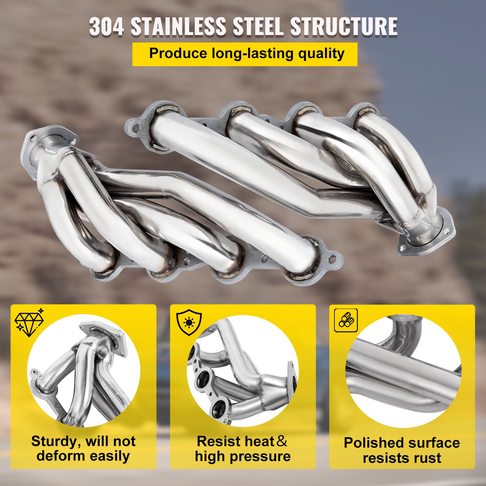 VEVOR Exhaust Header Set 1 5/8" Exhaust Turbo Headers Stainless Steel ...
