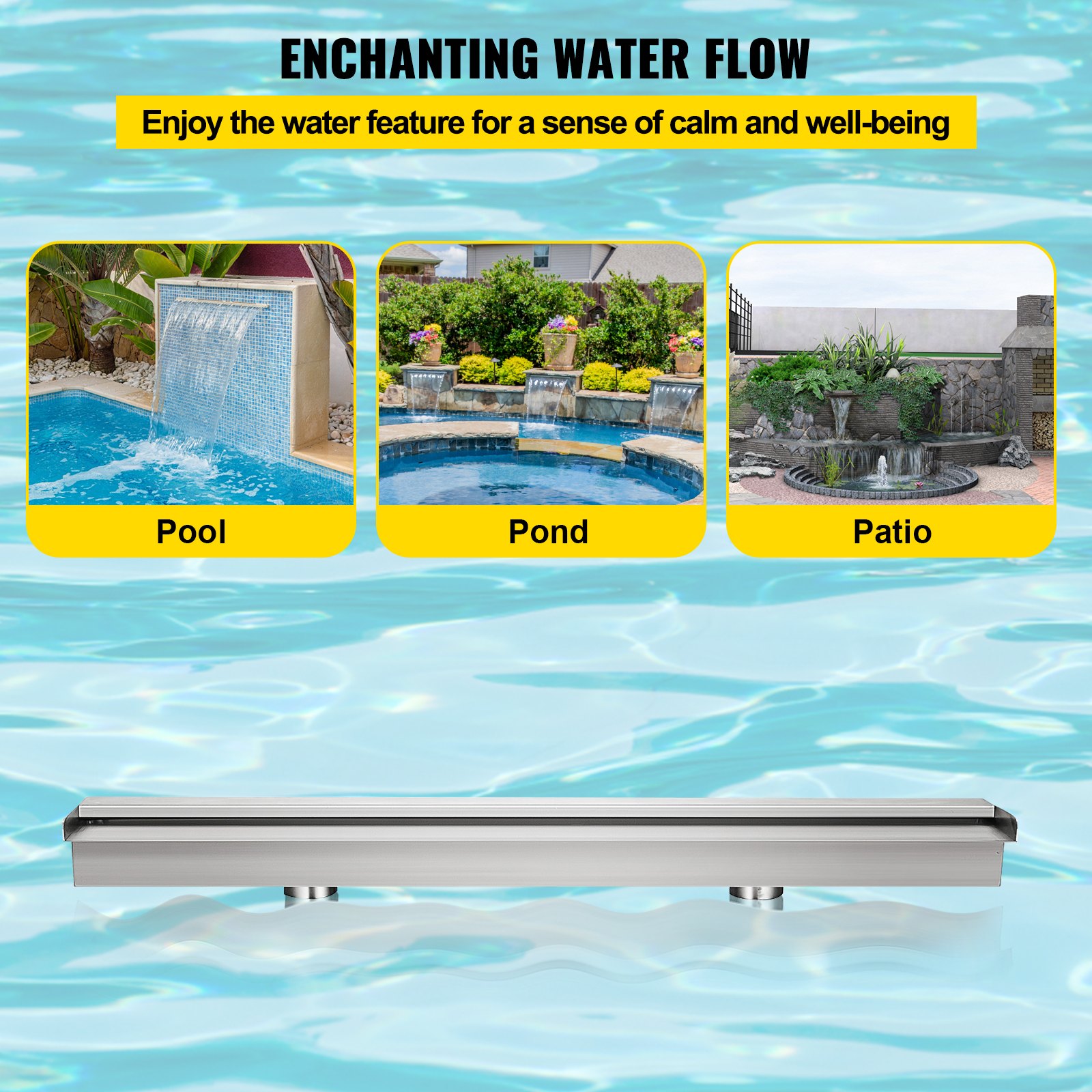 VEVOR Pool Fountain Stainless Steel Pool Waterfall Spillway with Pipe ...