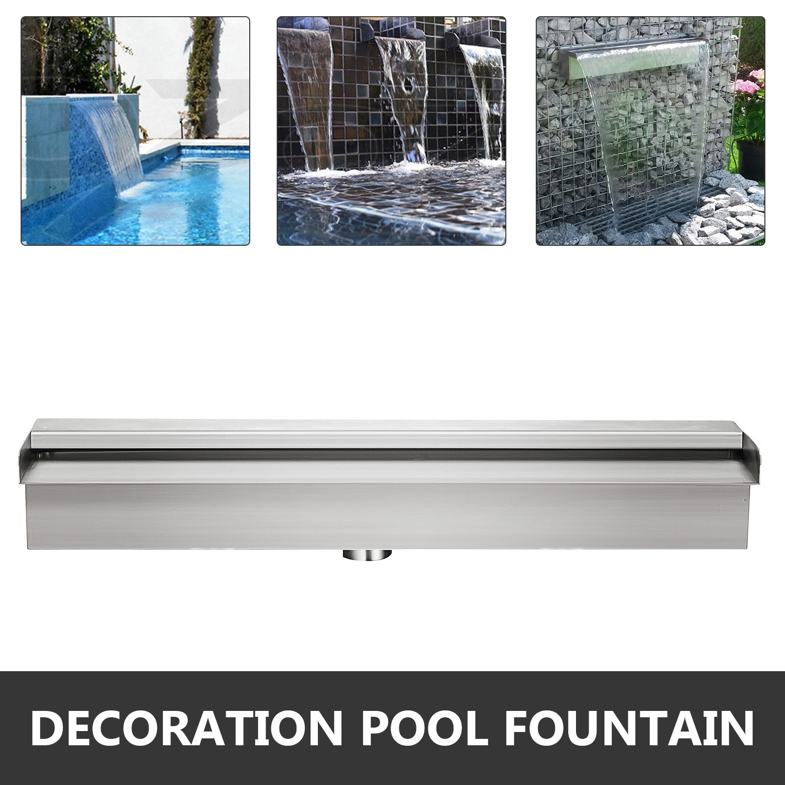 VEVOR 59" Pool Waterfall Fountain 304 Steel Main Body Fountain Garden ...