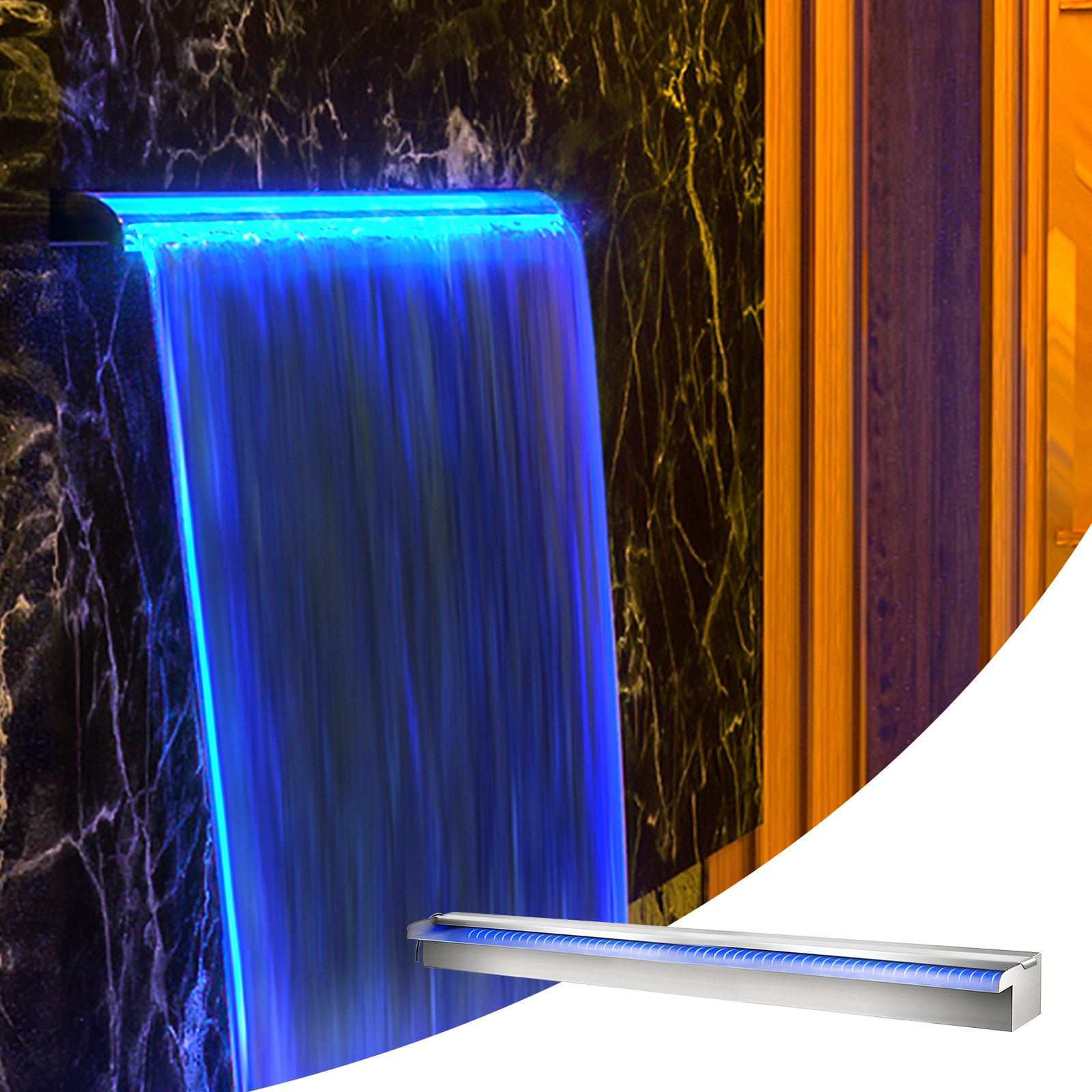 VEVOR Pool Fountain 47.2" x 4.5" x 3.1" Stainless Steel Pool Waterfall ...