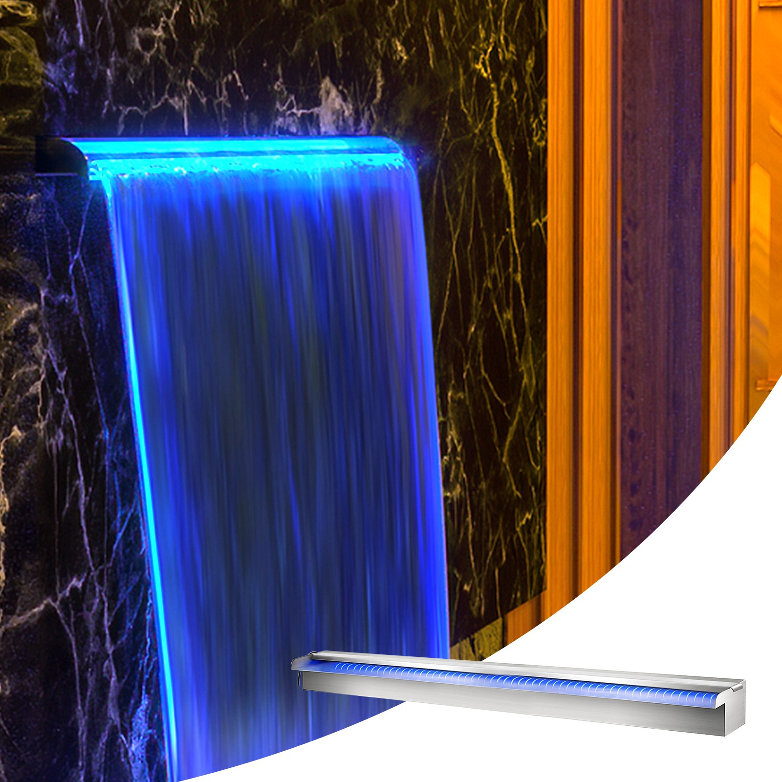 VEVOR Pool Fountain Stainless Steel Pool Waterfall 59.4" x 4.5" x 3.1 ...