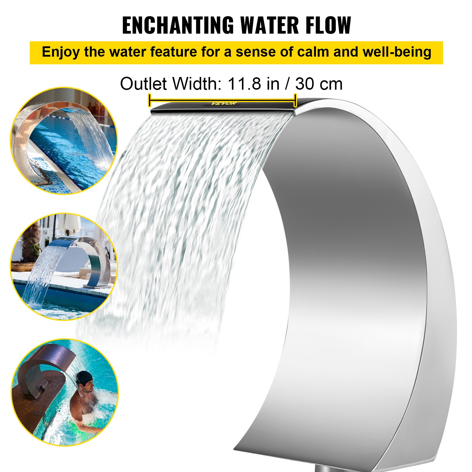VEVOR Pool Water Fountain Stainless Steel Pond Garden Swimming Pool ...