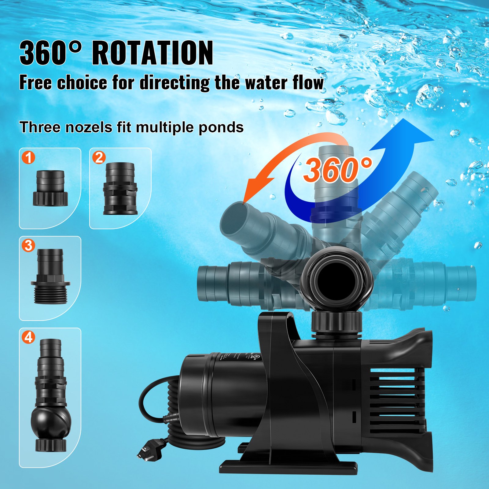 VEVOR Submersible Water Pump 8000GPH Pond Pump 26FT 530W for Waterfall ...