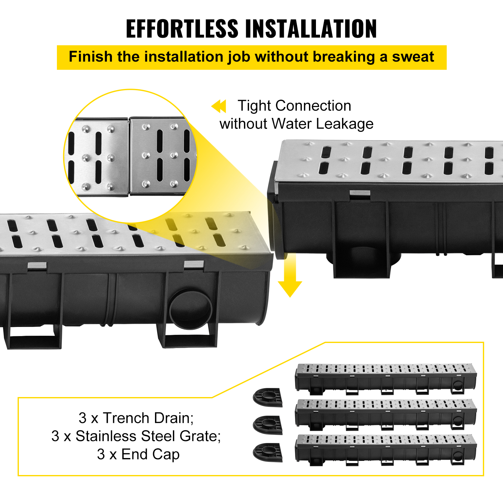 VEVOR Drainage Trench Driveway Channel Drain Kit Metal Grate-5.8"x5.2 ...