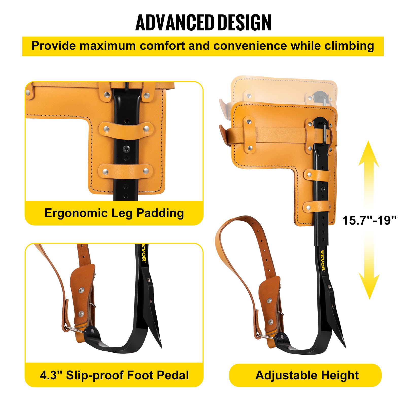 VEVOR Tree Climbing Spike Set Pole Climbing Spurs Steel Adjustable ...
