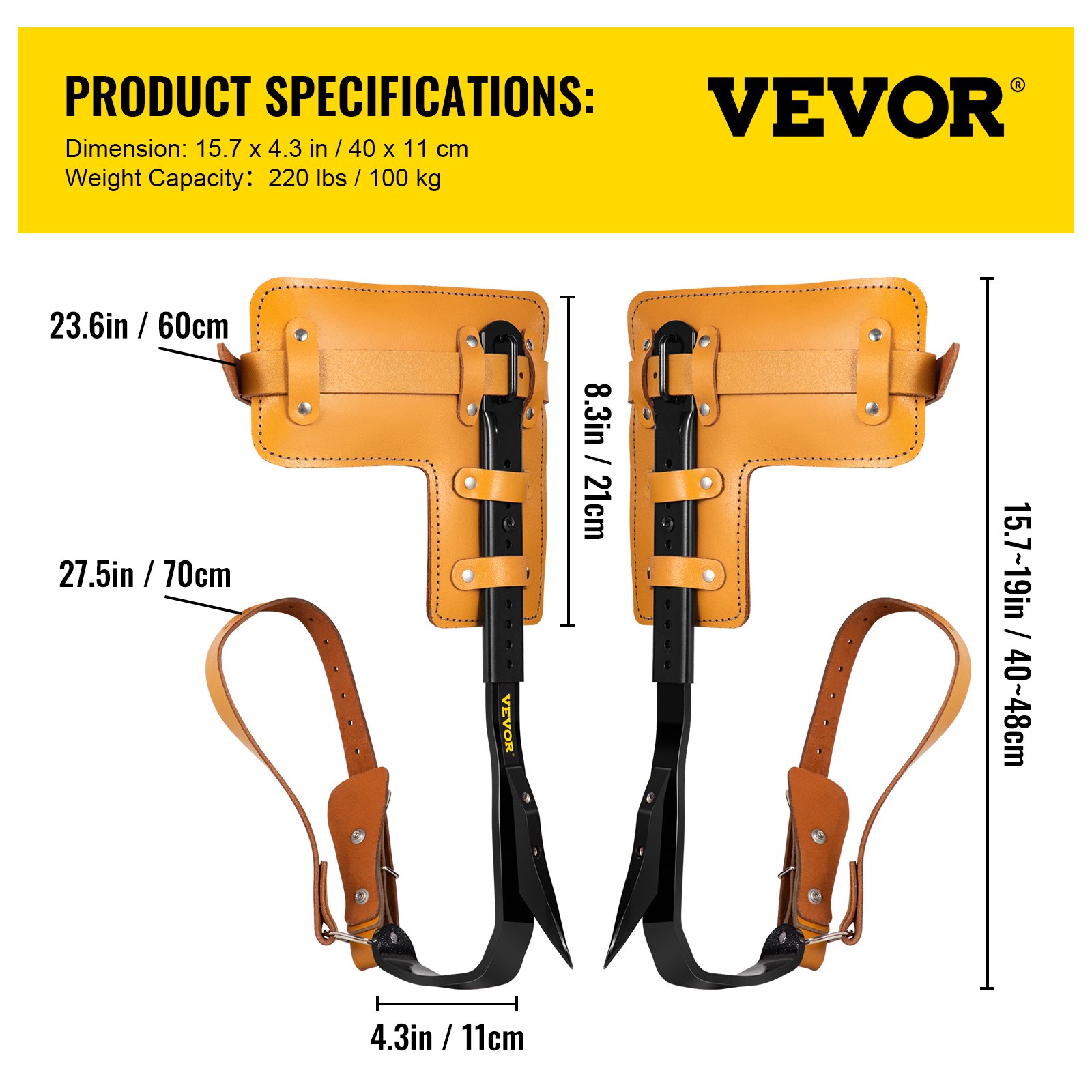 VEVOR Tree Climbing Spikes, 3 in 1 Alloy Steel Adjustable Pole Climbing ...
