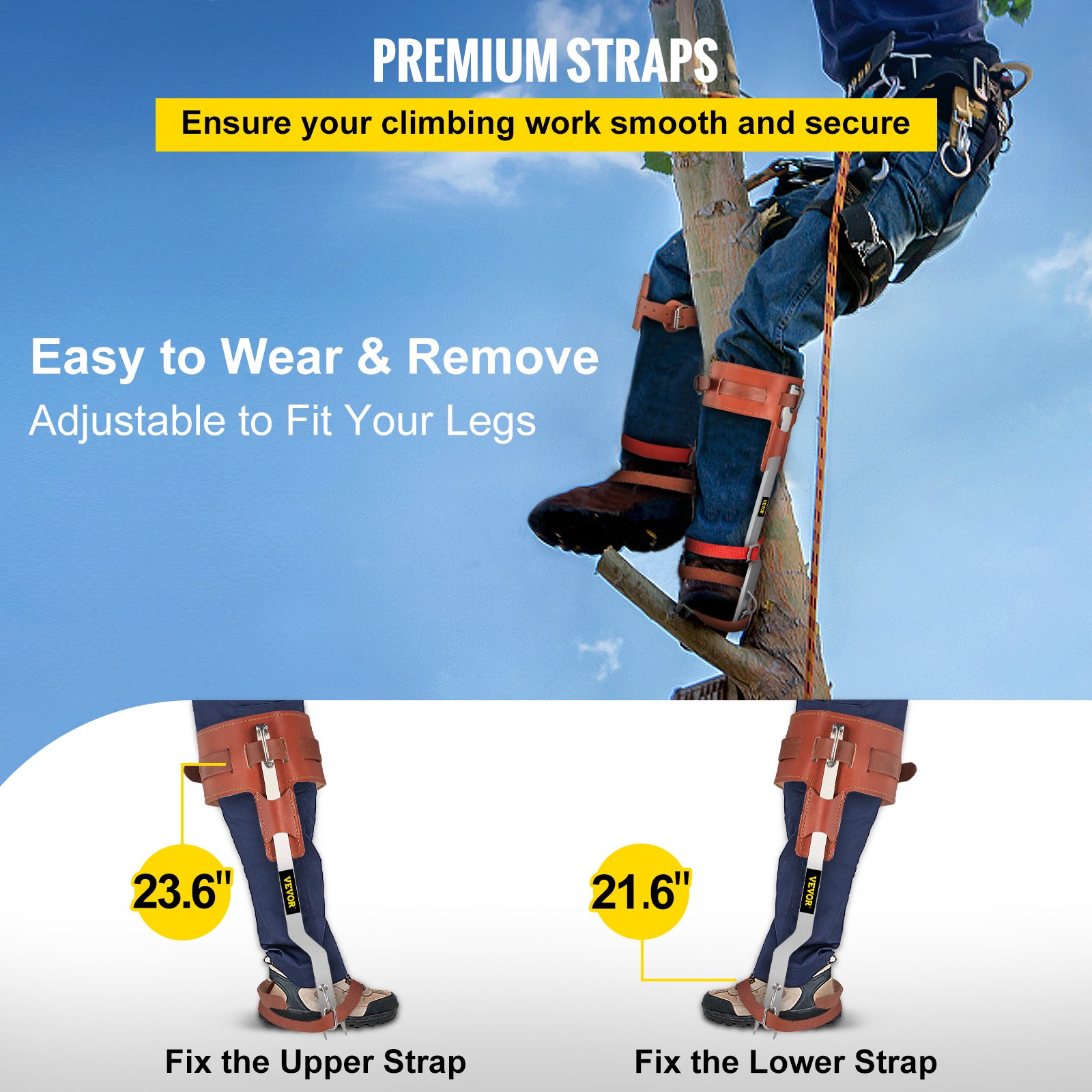 VEVOR Tree Climbing Spikes, 1 Pair Stainless Steel Pole Climbing Spurs ...