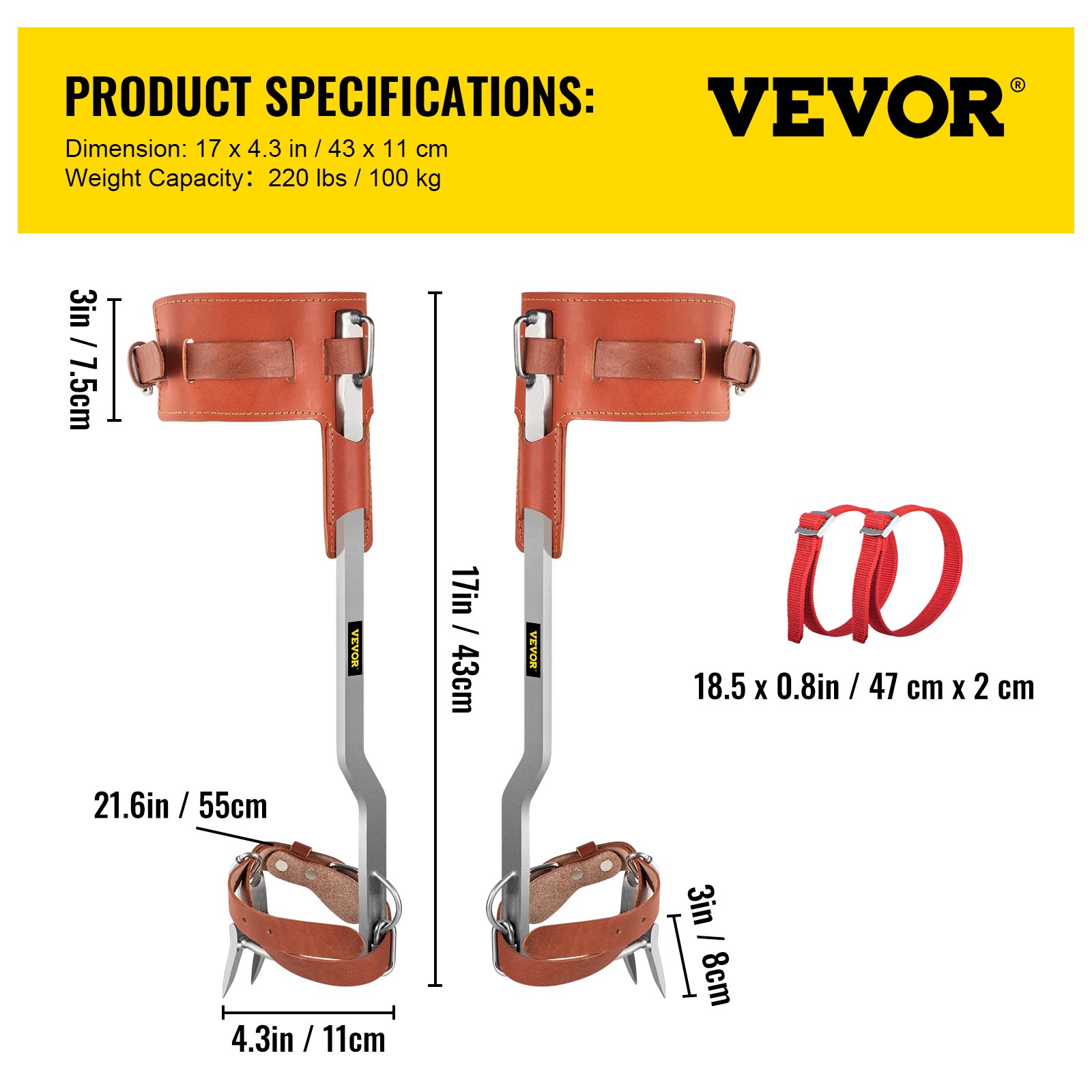 VEVOR Tree Climbing Spikes, 1 Pair Stainless Steel Pole Climbing Spurs ...