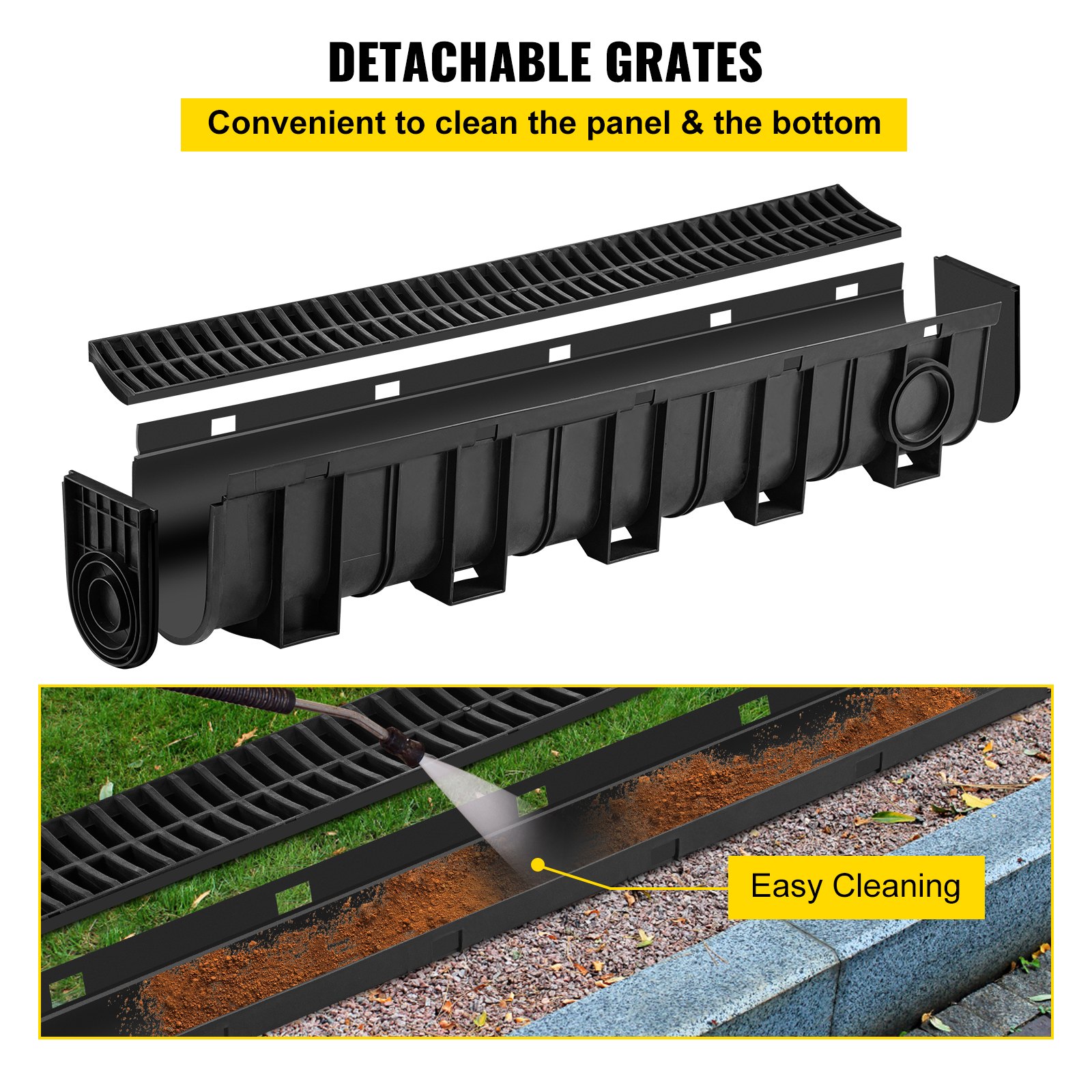 VEVOR Trench Drain System, Channel Drain with Plastic Grate, 5.9x7.5 ...
