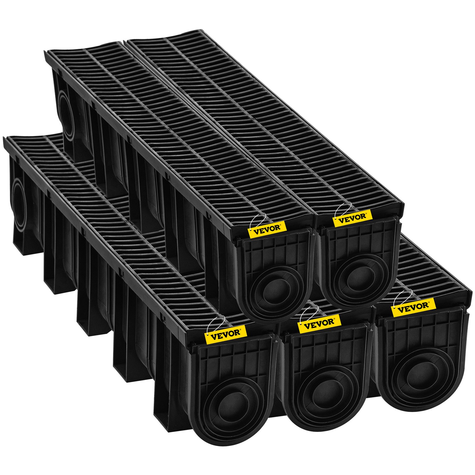 VEVOR Trench Drain System, Channel Drain with Plastic Grate, 5.9x7.5 ...