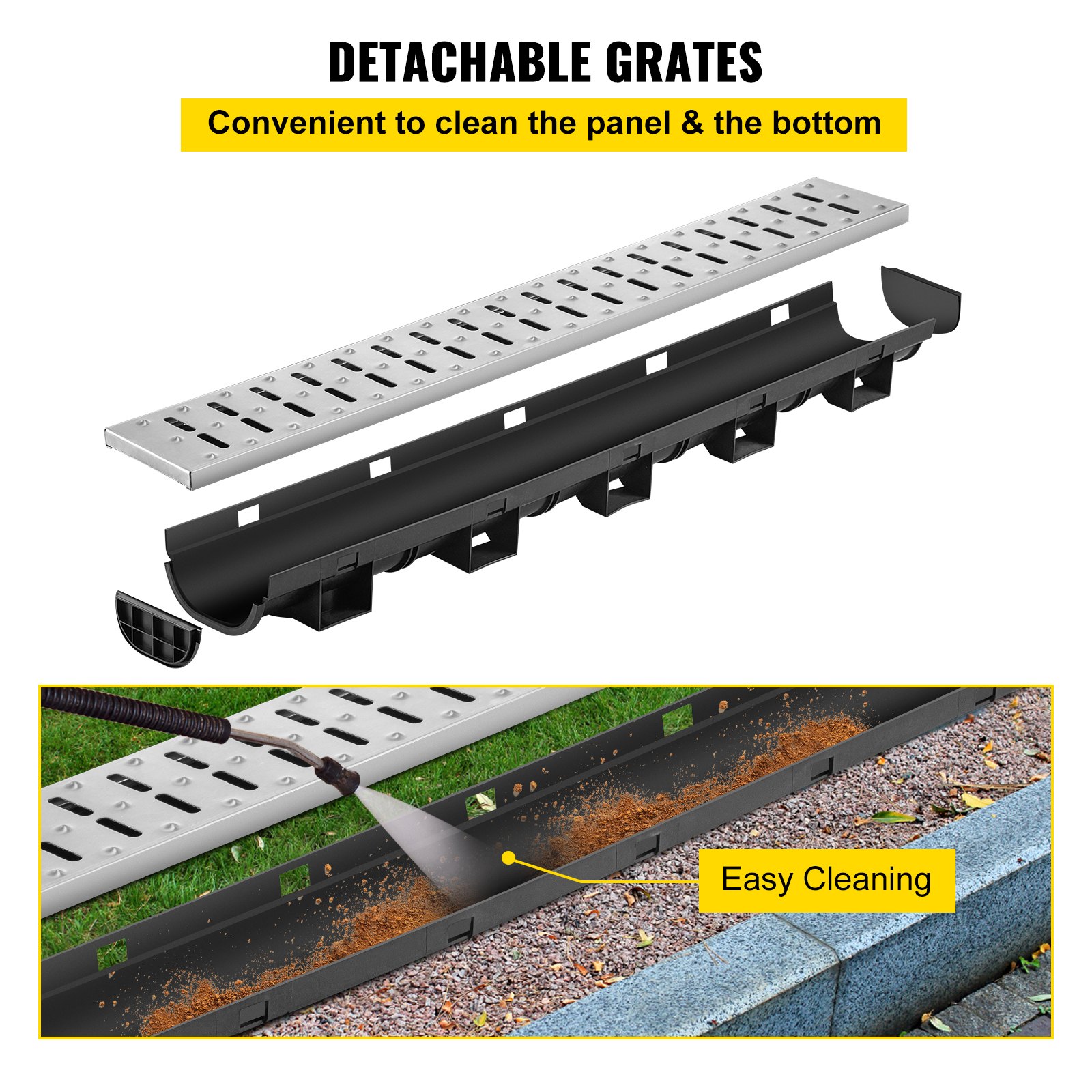 VEVOR Drainage Trench Driveway Channel Drain Kit Metal Grate-5.8"x3.1 ...