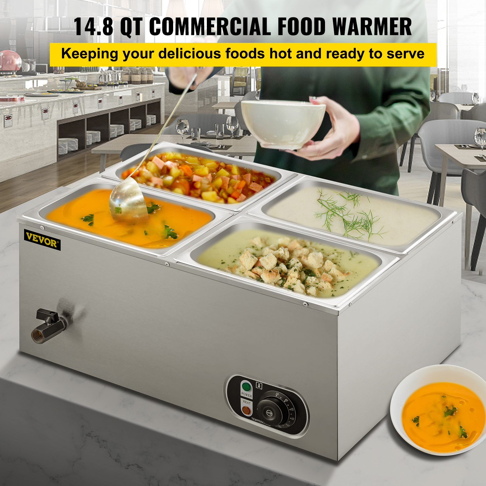 Vevor Commercial Food Warmer Bain Marie 4-pan Buffet Food Warmer ...