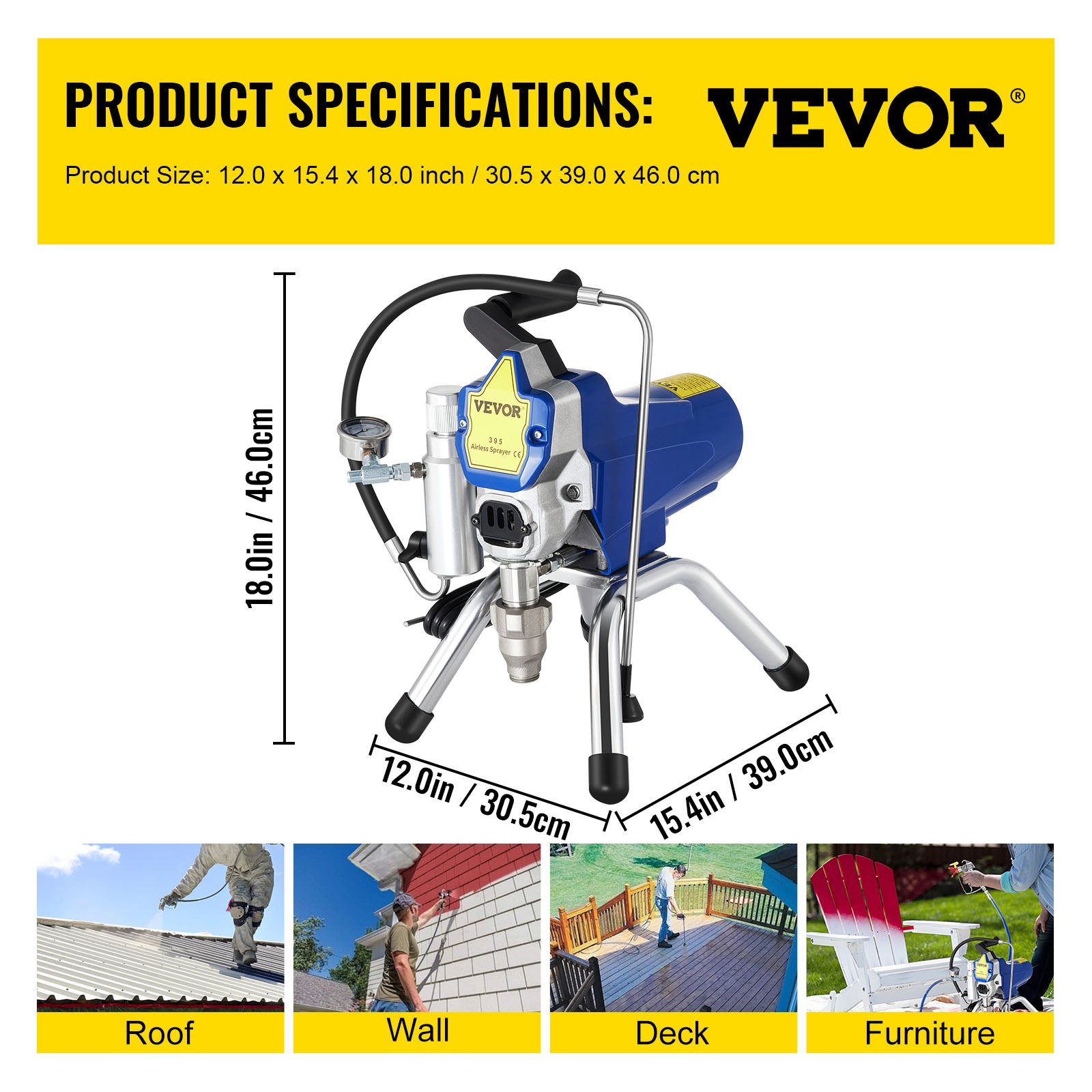 VEVOR Airless Wall Painting Spray Sprayer Machine 2000w High Pressure ...