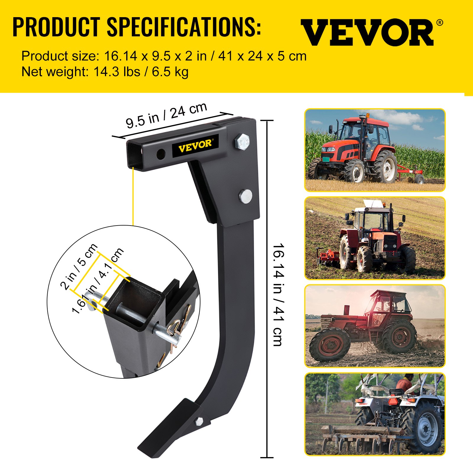 VEVOR Hitch Mounted Ripper, 16" Shank Length Box Scraper Shank, 4 Hole ...