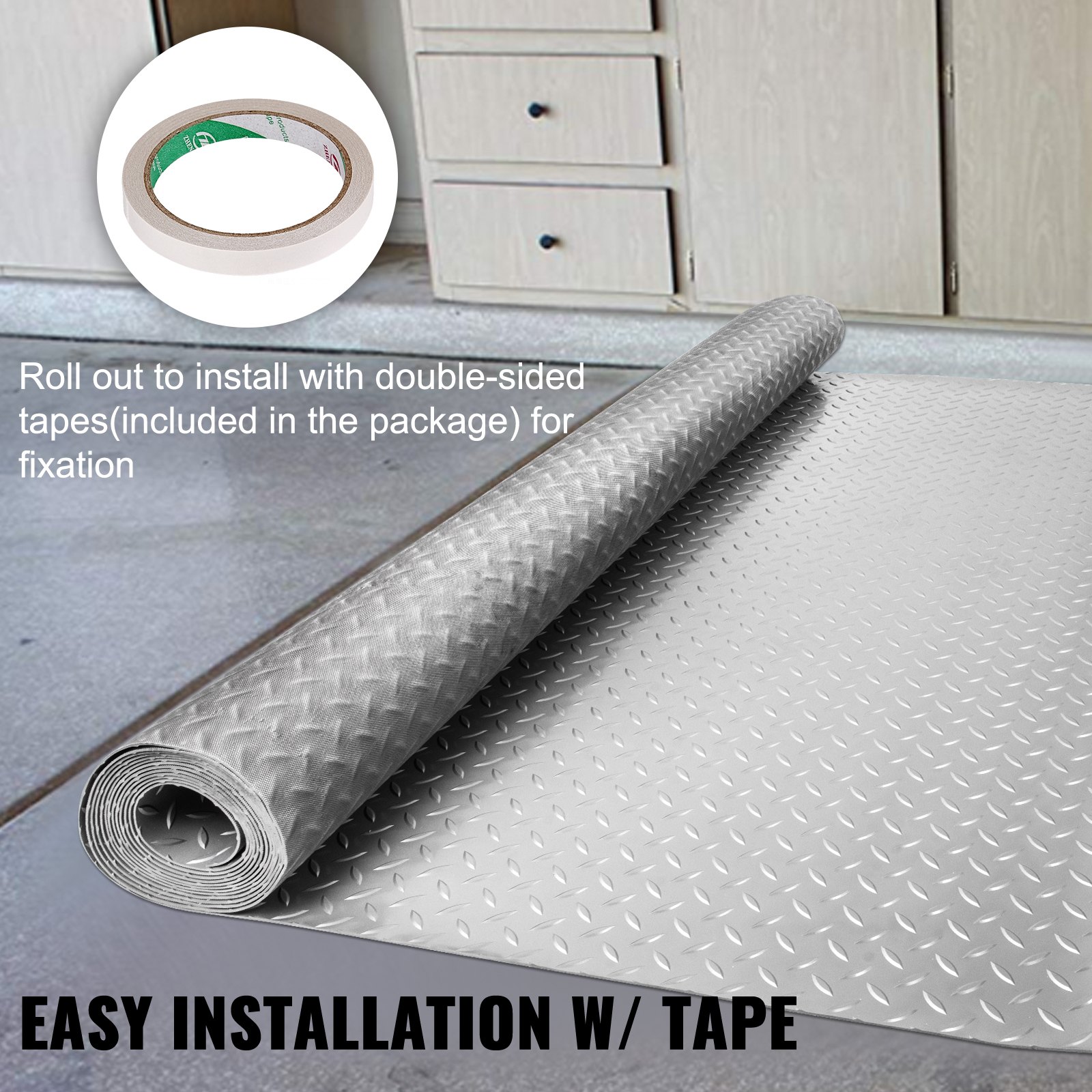 VEVOR Garage Floor Mat 4.9x9.2 ft Vinyl Garage Flooring Roll Anti-Slide ...