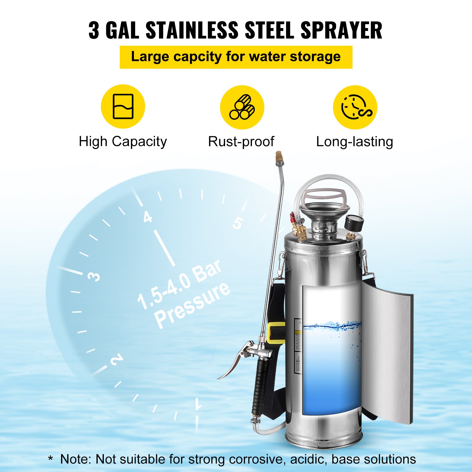 3gal/10l Stainless Steel Sprayer Valve 3.3-feet Reinforced Hose Ground ...