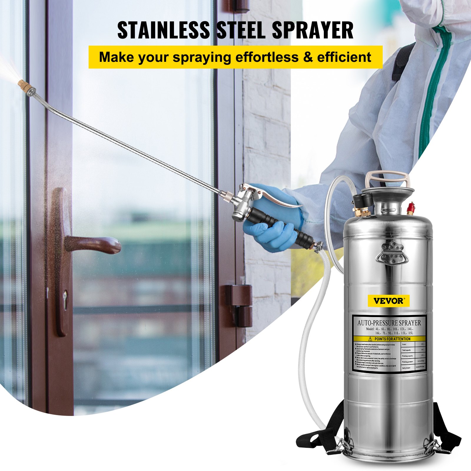 VEVOR 3.5Gal Stainless Steel Sprayer,l Set with 20" Wand& Handle& 3FT ...