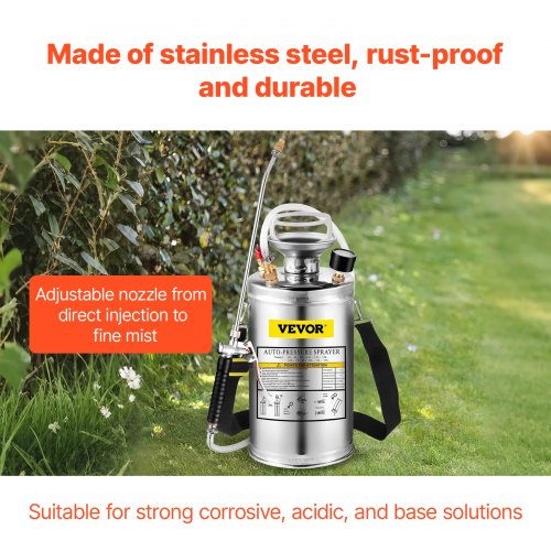 VEVOR 1.5Gal Stainless Steel Sprayer, Set with 16" Wand& Handle& 3.3FT ...