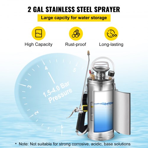 VEVOR VEVOR Stainless Steel Sprayer 8L Manual Garden Weed Sprayer ...