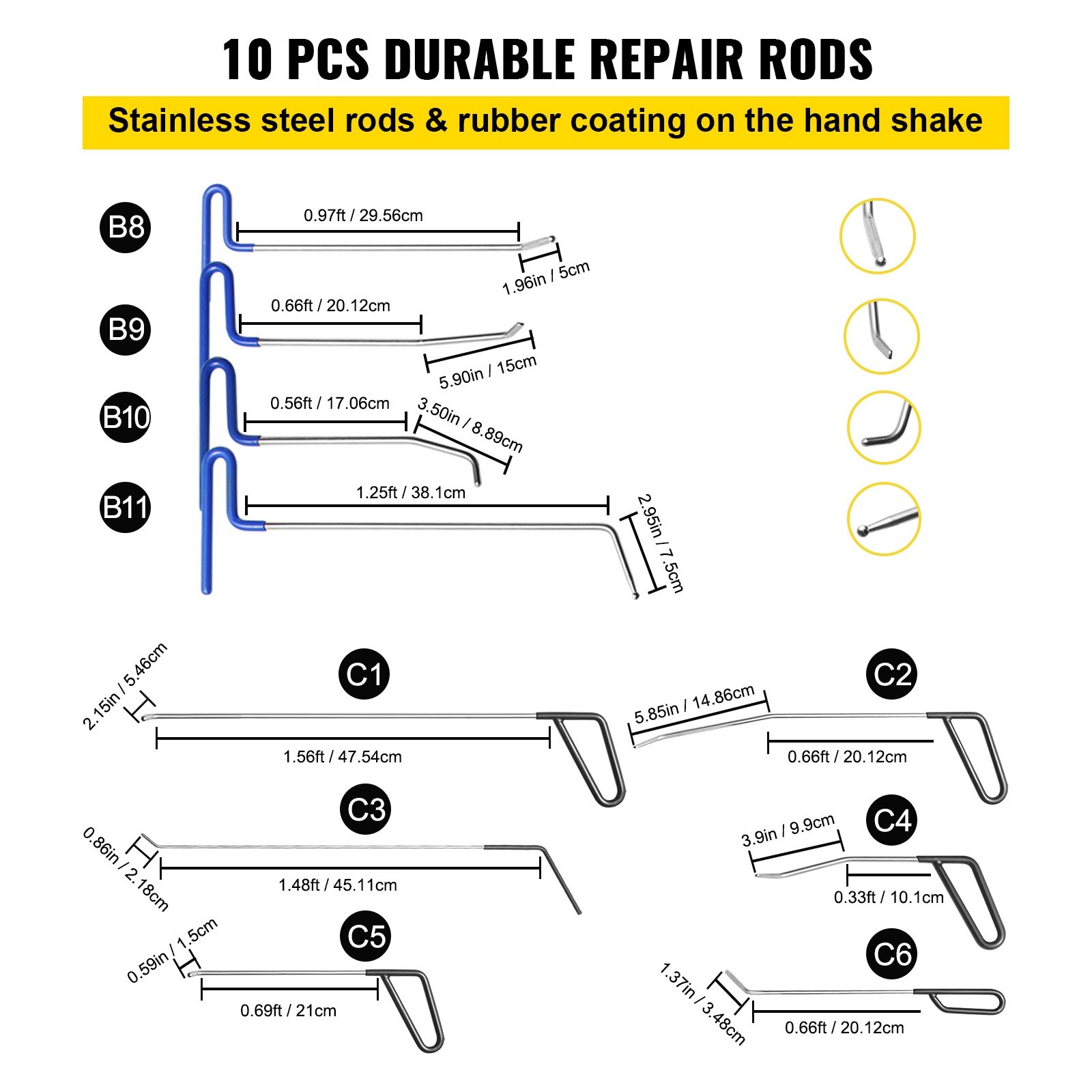 VEVOR Paintless Dent Removal Rods, 68 PCS Paintless Dent Repair Tools ...