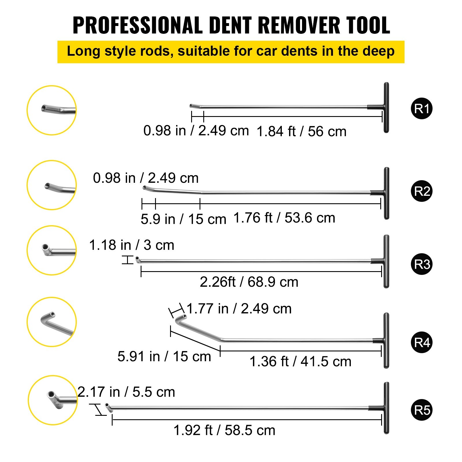 VEVOR Rods Dent Removal Kit, 13 Pcs Paintless Dent Repair Tool, 5 Pcs ...