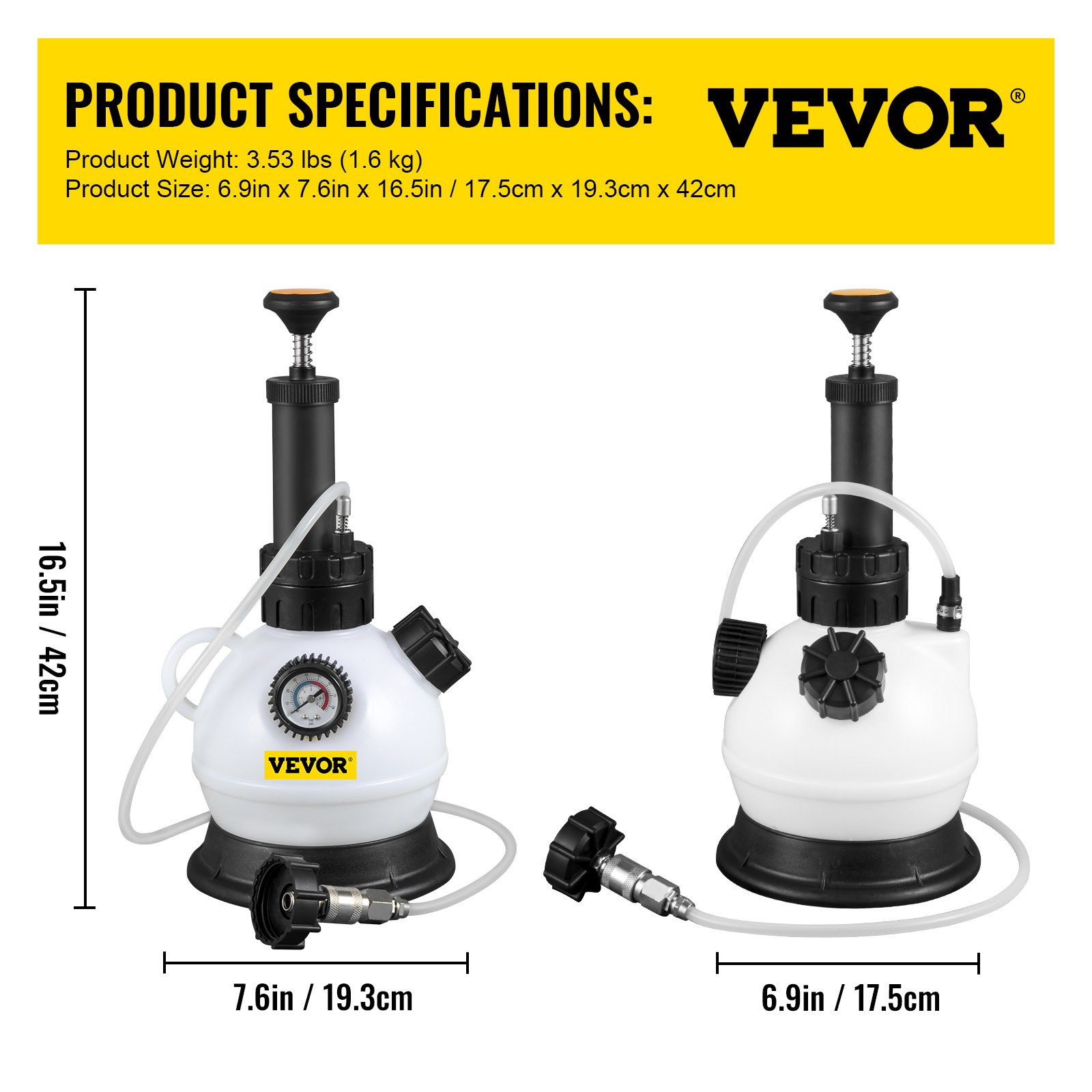 VEVOR 2L Brake Fluid Pressure Bleeder, Brake Fluid Replacement Tool Set ...