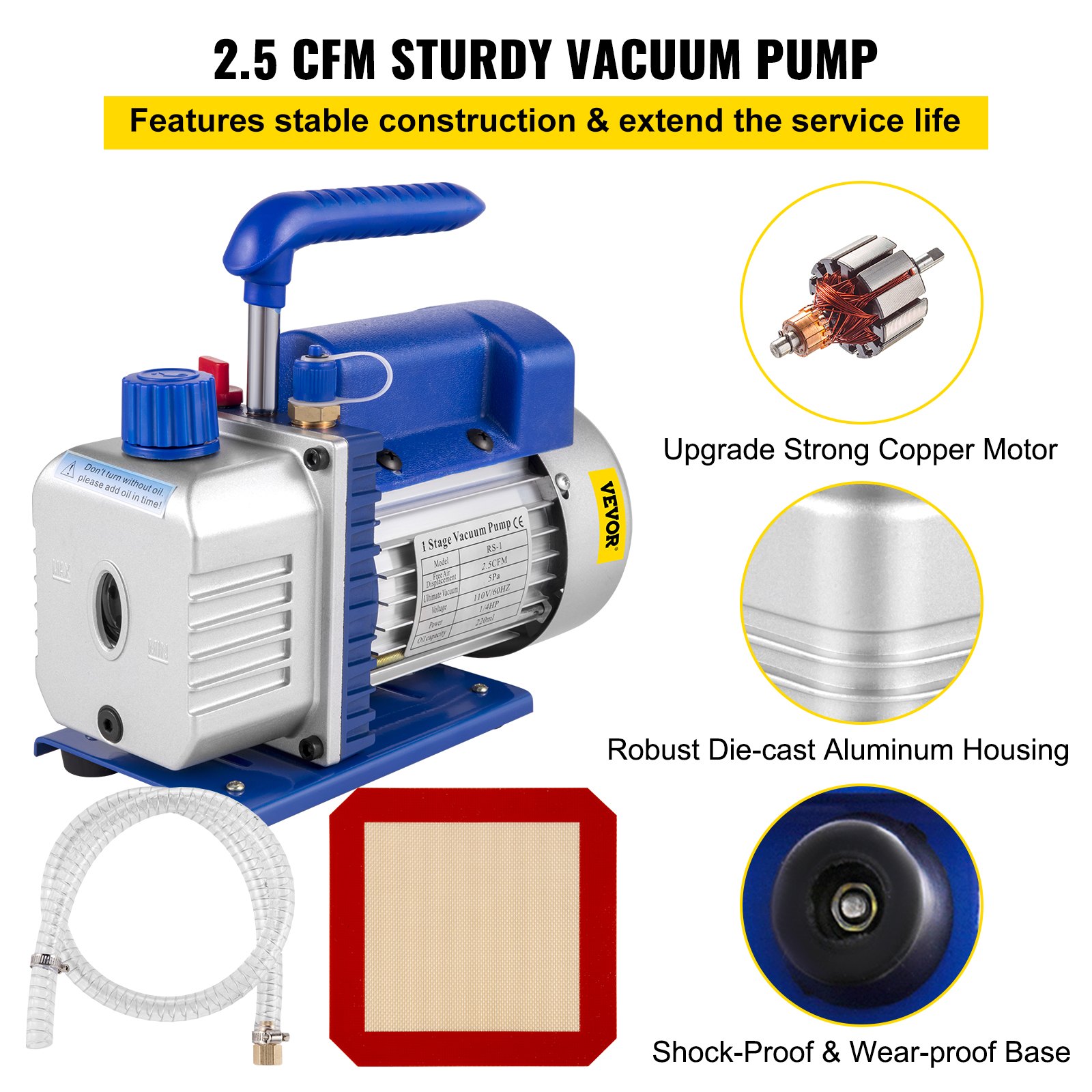 2.5cfm Vacuum Pump 1.5 Gallon Vacuum Chamber 5pa Tool Degassing ...