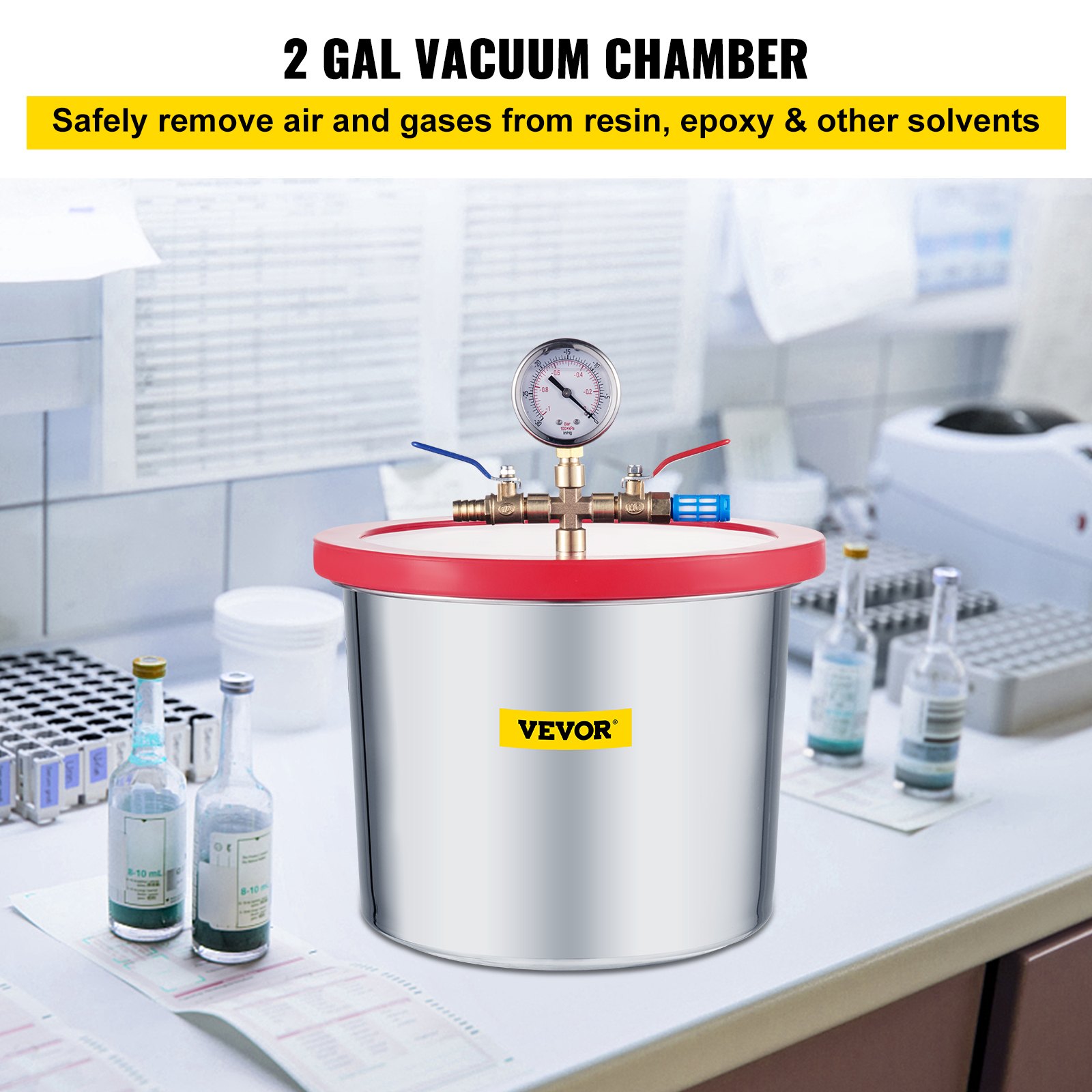 VEVOR 2 Gallon Vacuum Chamber kit Stainless Steel Degassing Chamber 7 ...