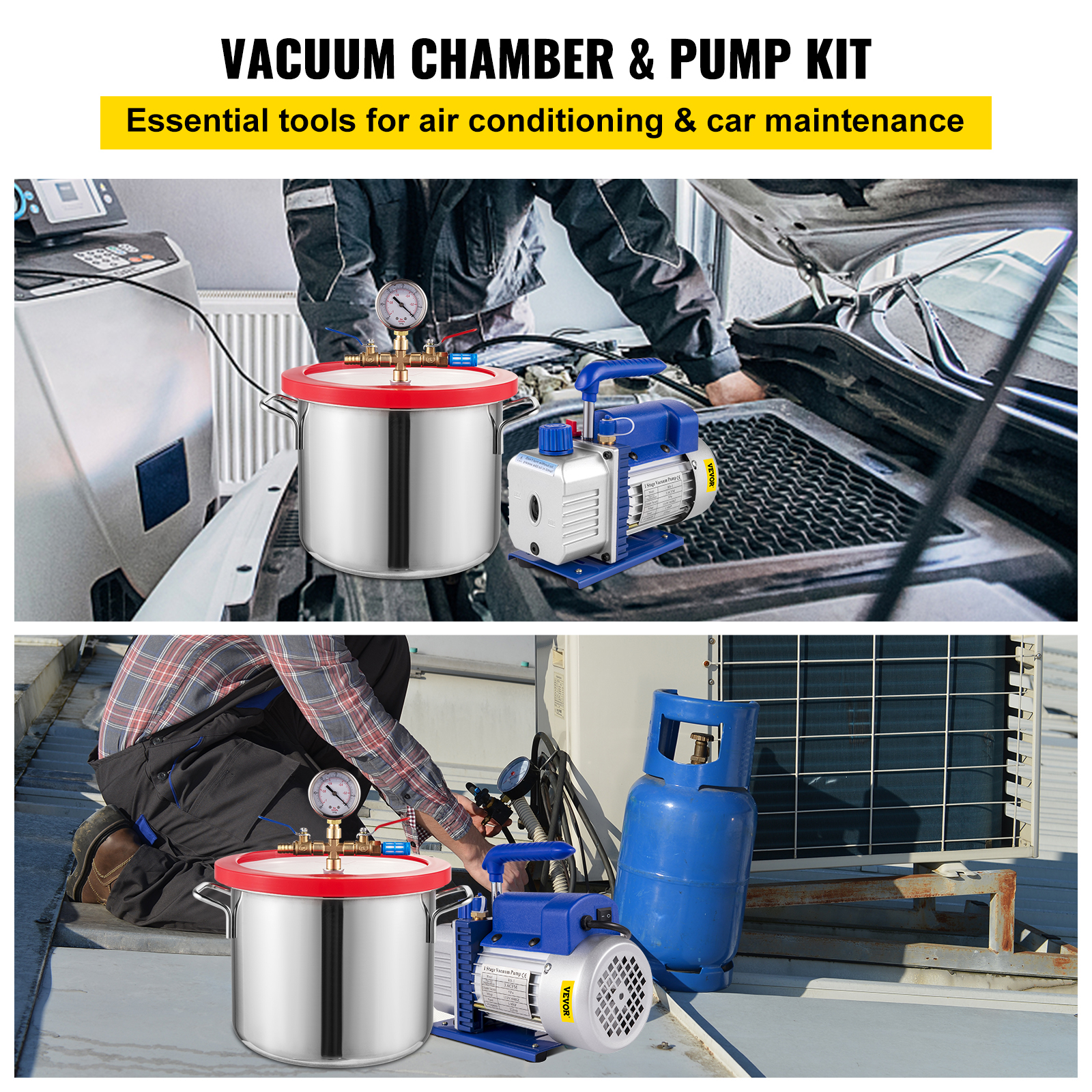 VEVOR Vacuum Chamber with Pump, 3.6CFM 1/4HP Vacuum Pump with High ...