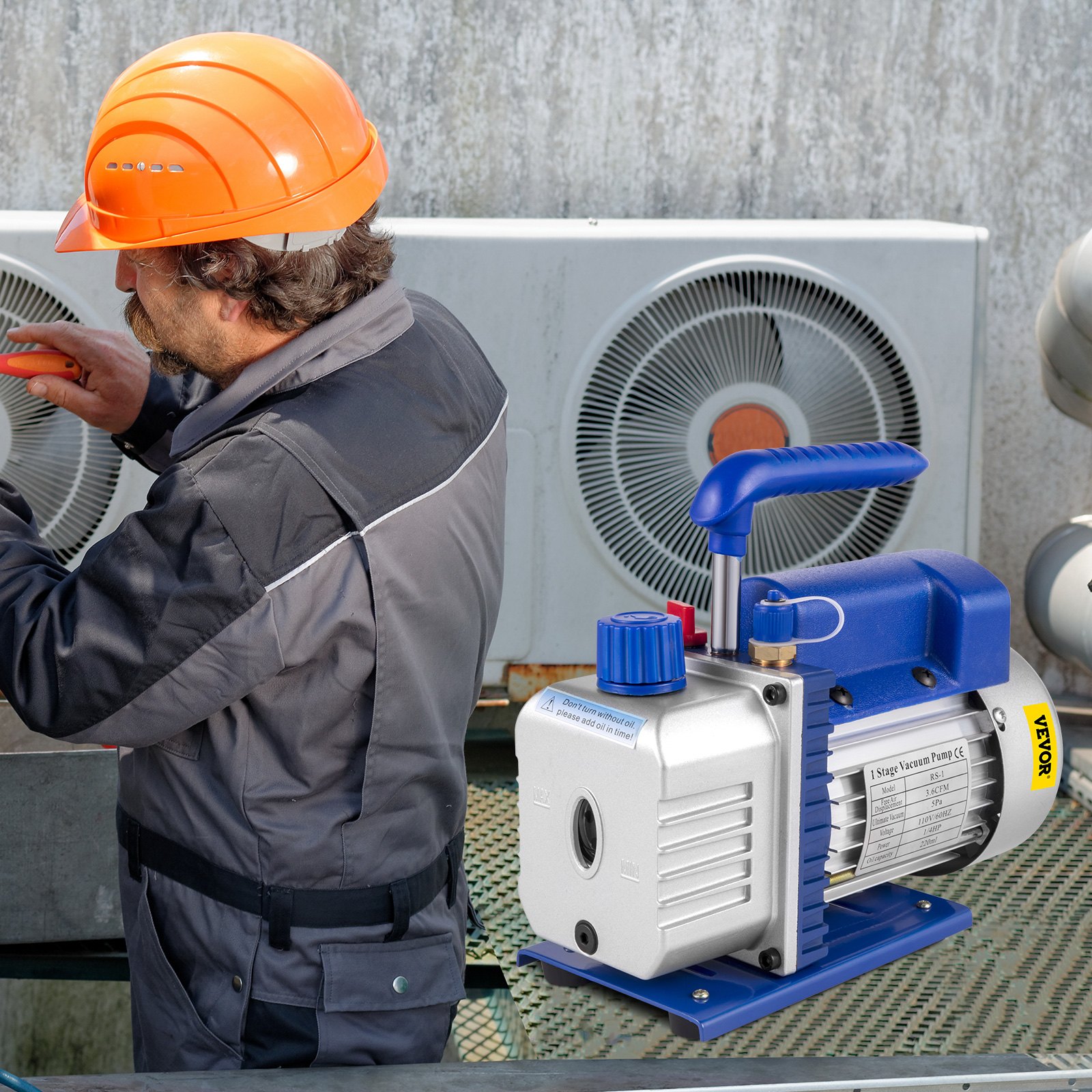 VEVOR Vacuum Pump 3.6CFM 1/4 HP Single Stages HVAC A/C Refrigeration ...