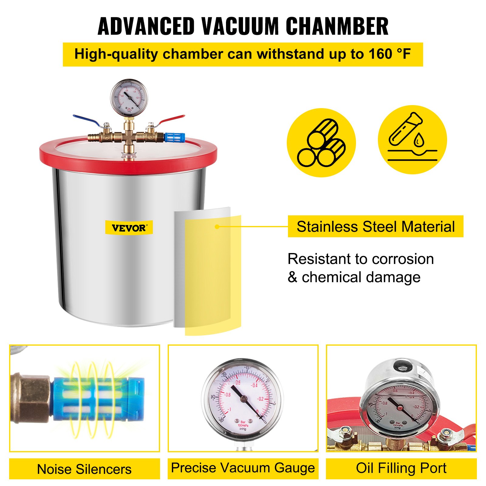 3 Gallon Vacuum Chamber w/ 4 CFM Deep Vane Pump Purge Degas Epoxy ...