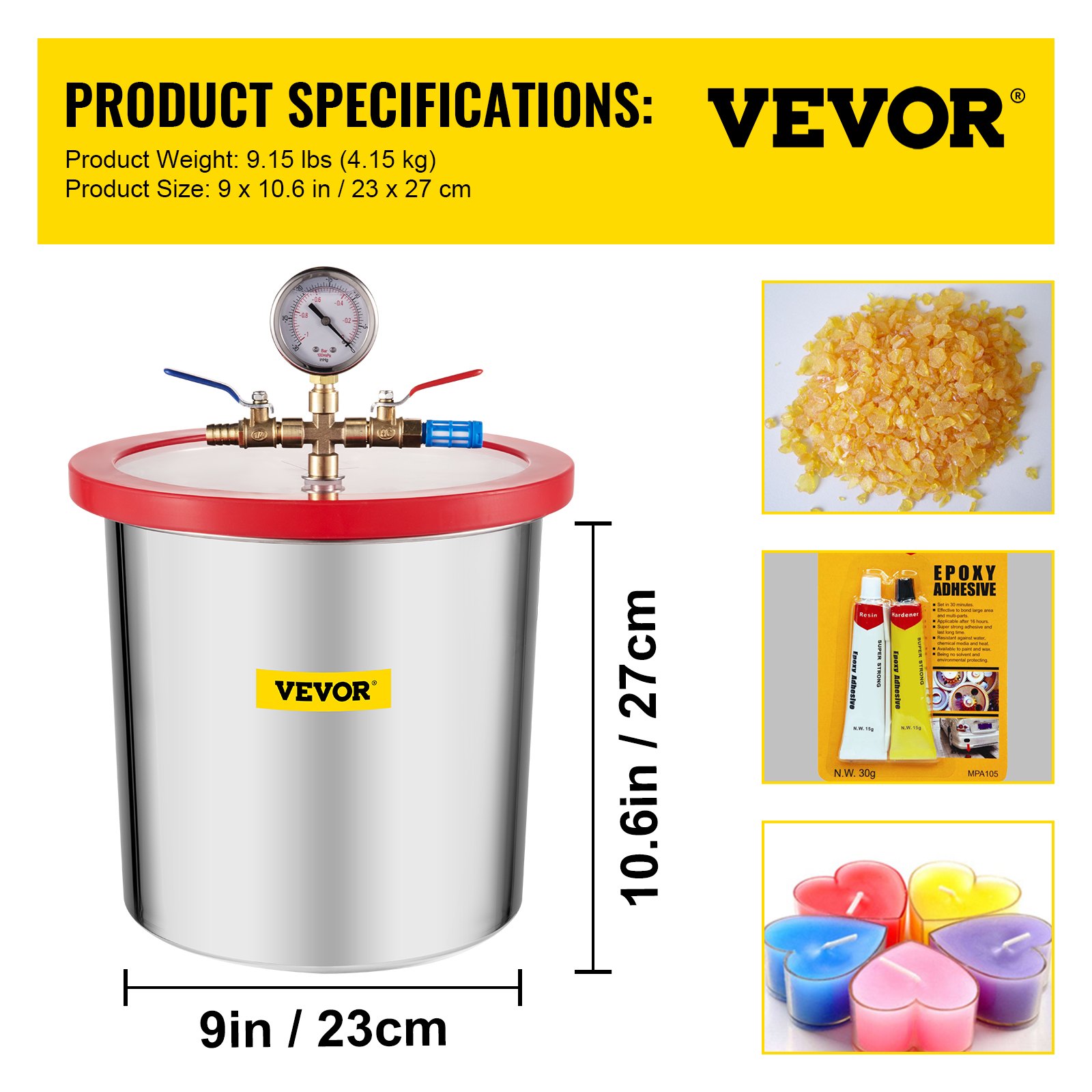 VEVOR Vacuum Chamber 3 Gallon Vacuum Degassing Chamber Glass Lid ...