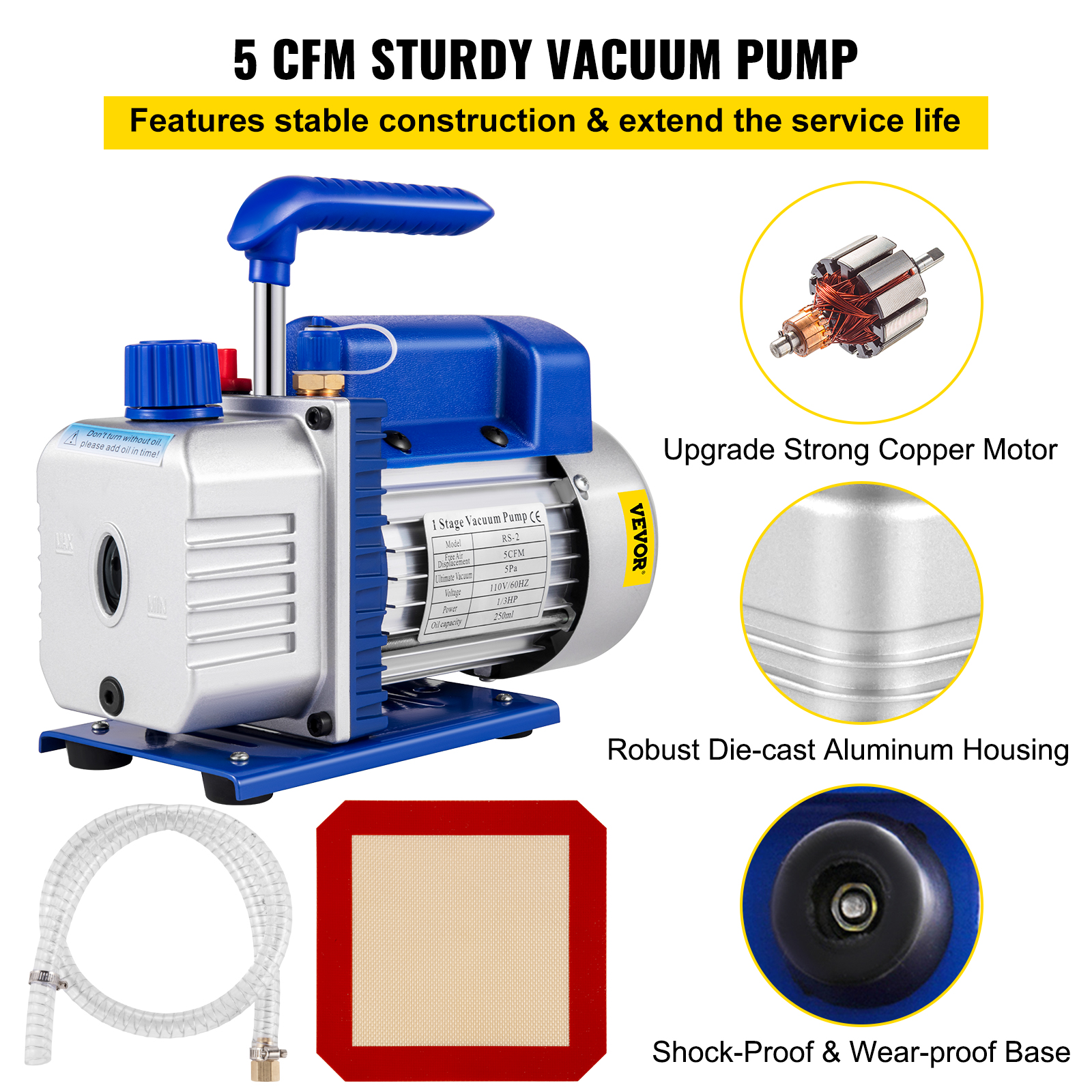 5 Gal Chamber Chamber & 5cfm Vacuum Pump Deep Vane 1/3 Hp Single Stage Manifold | VEVOR US