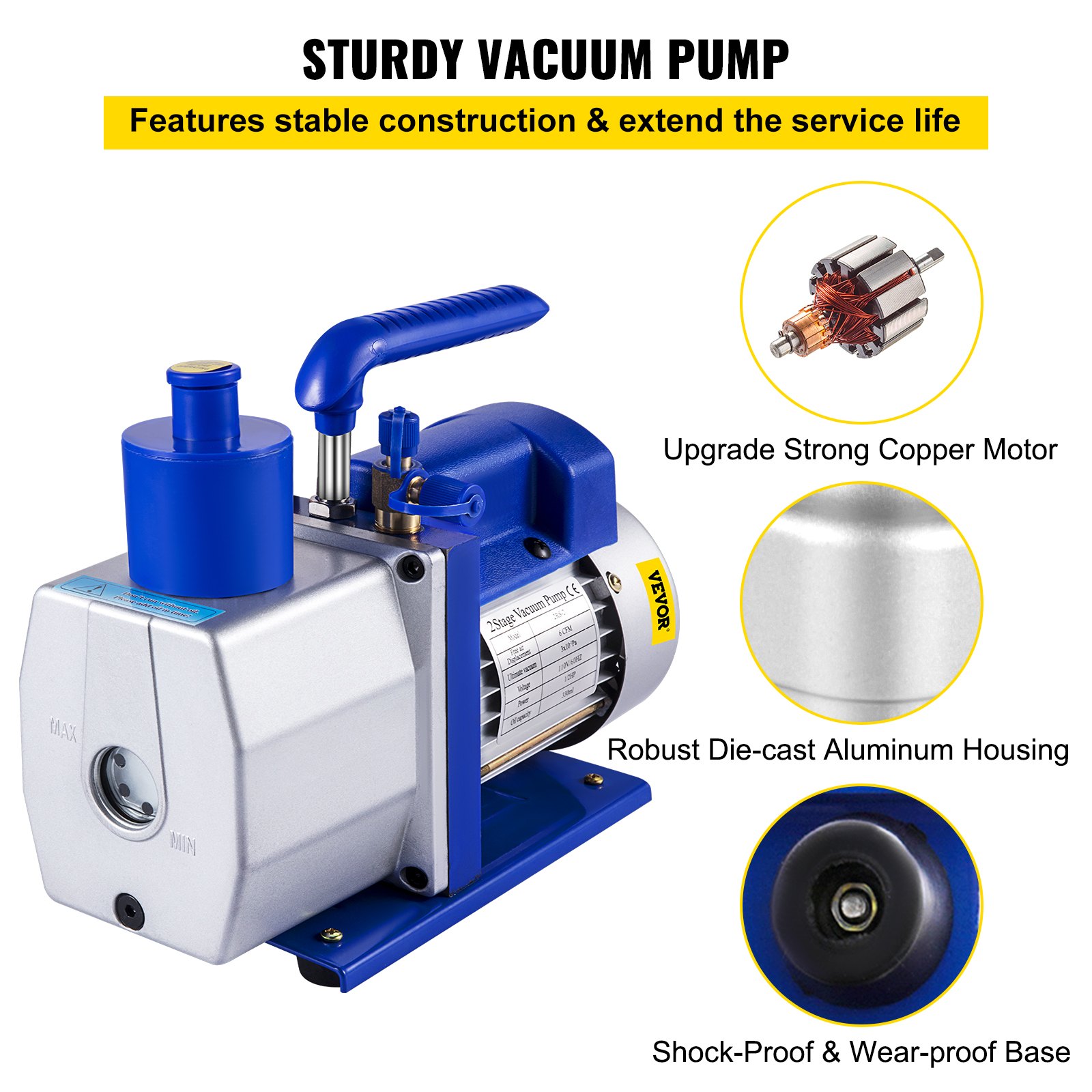 VEVOR Vacuum Pump 6CFM Dual Stage Refrigerant Vacuum Pump 1/2 HP HVAC ...