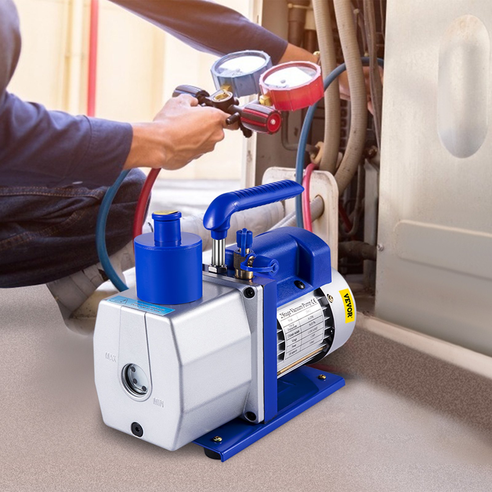 VEVOR 6CFM 2 Stage Refrigerant Vacuum Pump Refrigeration Air Condition ...